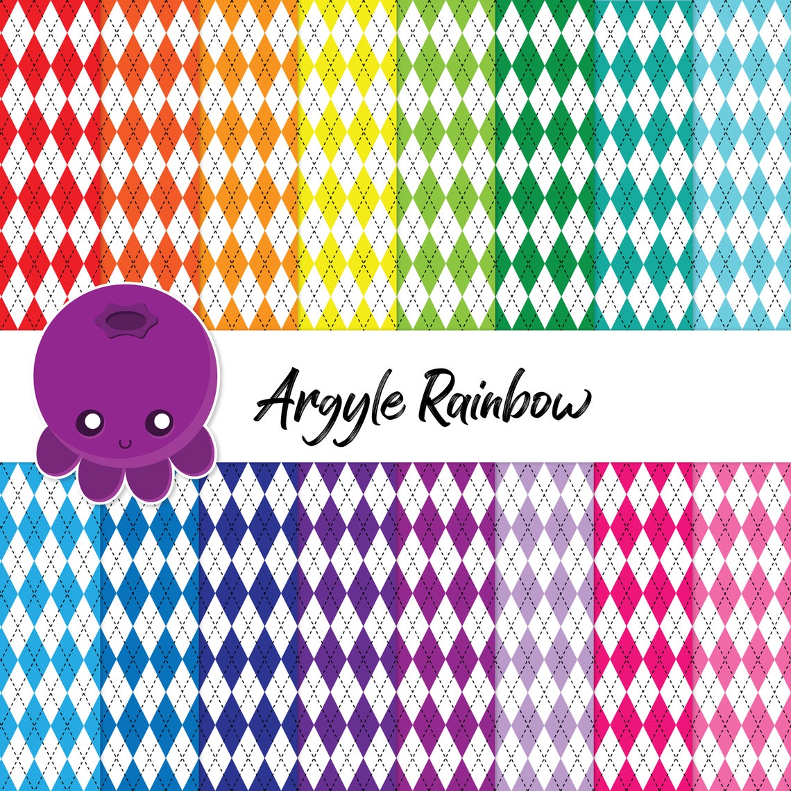 Argyle Rainbow Scrapbook Paper Sweater Pattern Printable - Etsy