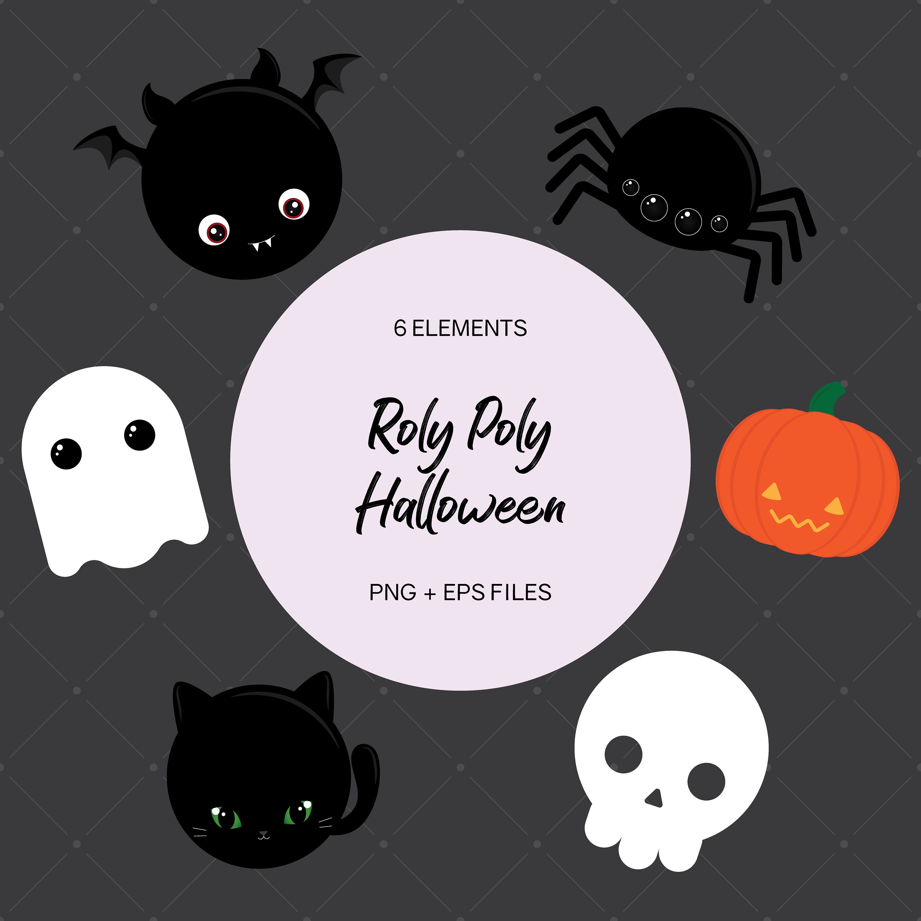 Roly Poly Halloween, Vector Clip Art, Cute Skull, Vampire Bat, Round ...