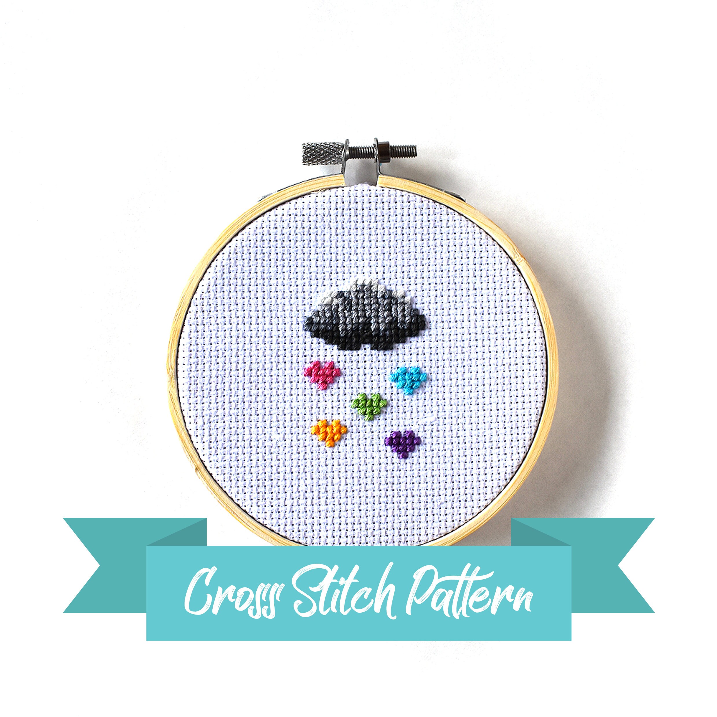 Raining Hearts, Cross Stitch Pattern, Rainbow Hearts, Rain Cloud, DIY ...