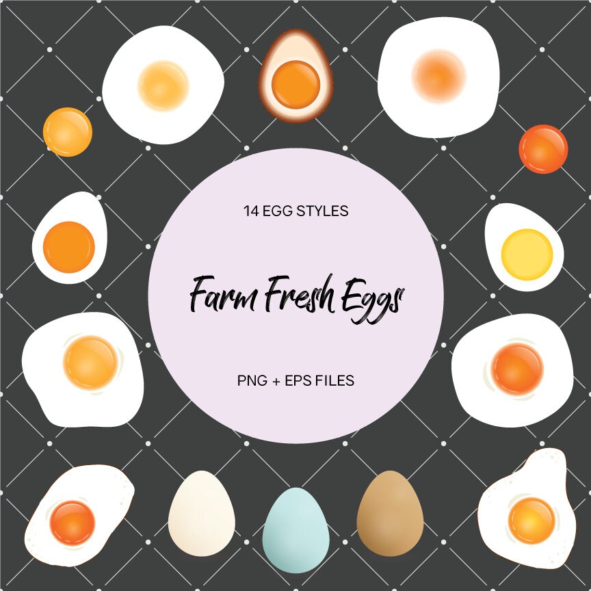 Farm Fresh Eggs, Digital Clip Art, Poached Egg, Hard Boiled, Ramen Soy ...
