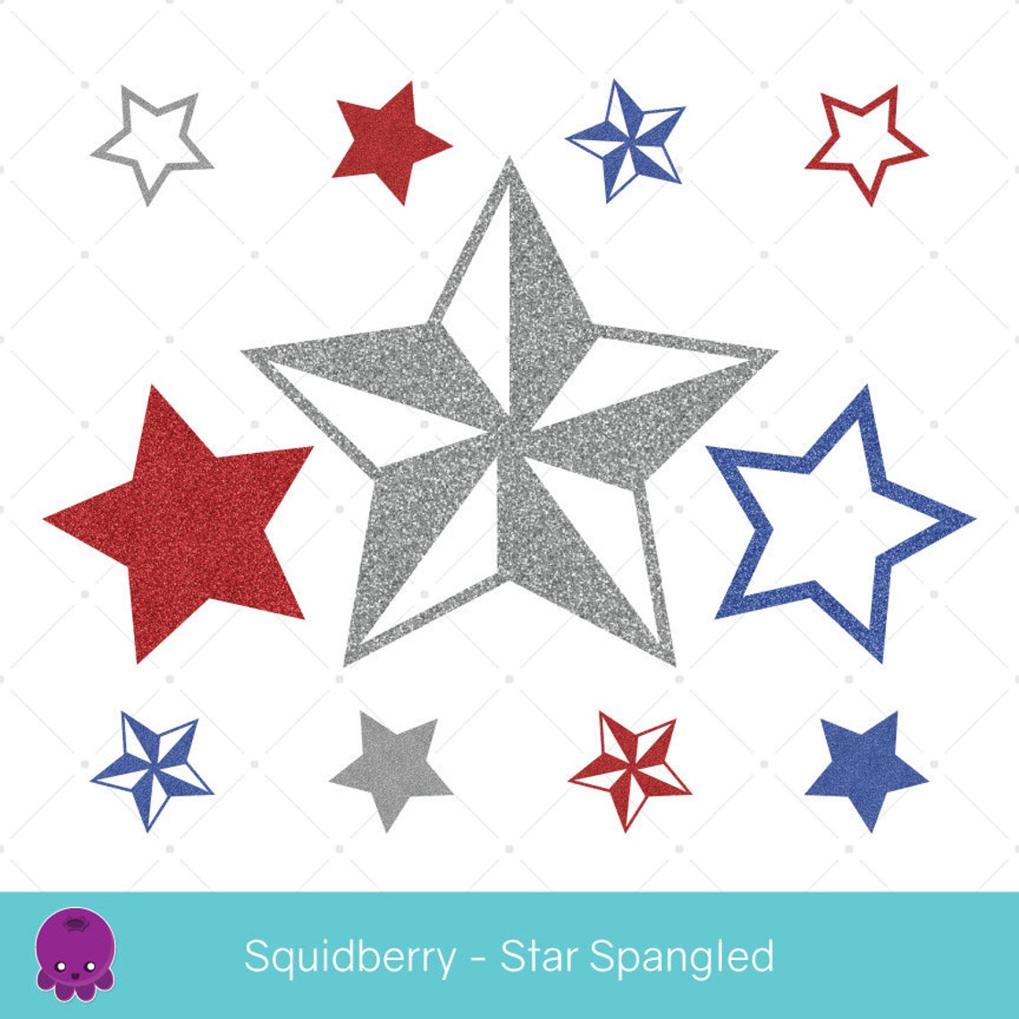Star Spangled Clip Art Glitter Graphics Red White and Blue | Etsy