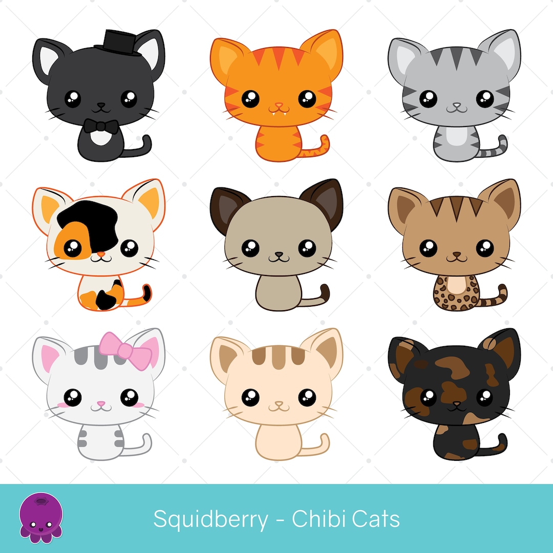 Chibi Cats, Clip Art, Siamese Cat, Tuxedo Cat, Tortoiseshell Tortie ...