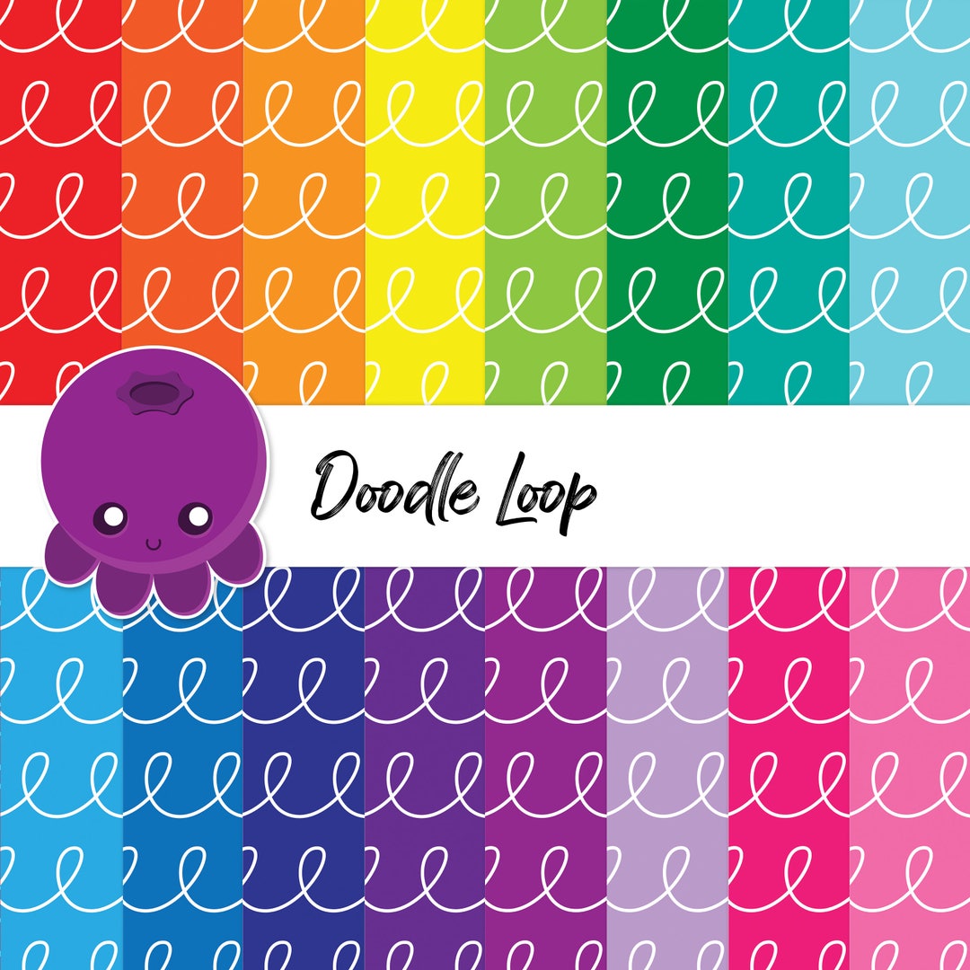 Doodle Loop, Scrapbook Paper, Digital Paper, Whimsical Drawing, Rainbow ...