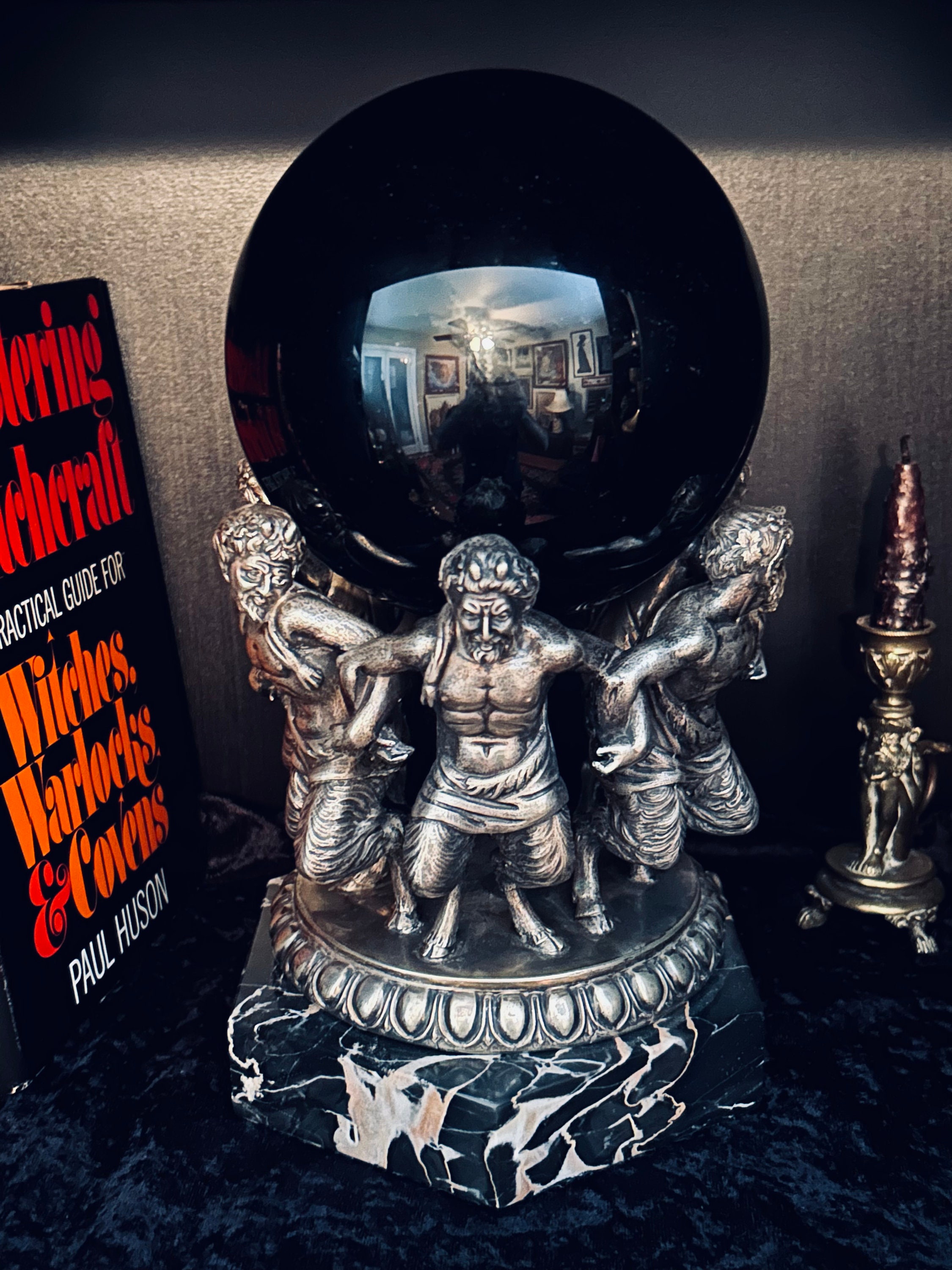 Incredible Antique Occult Bronze and Marble Satyr Stand and Obsidian ...