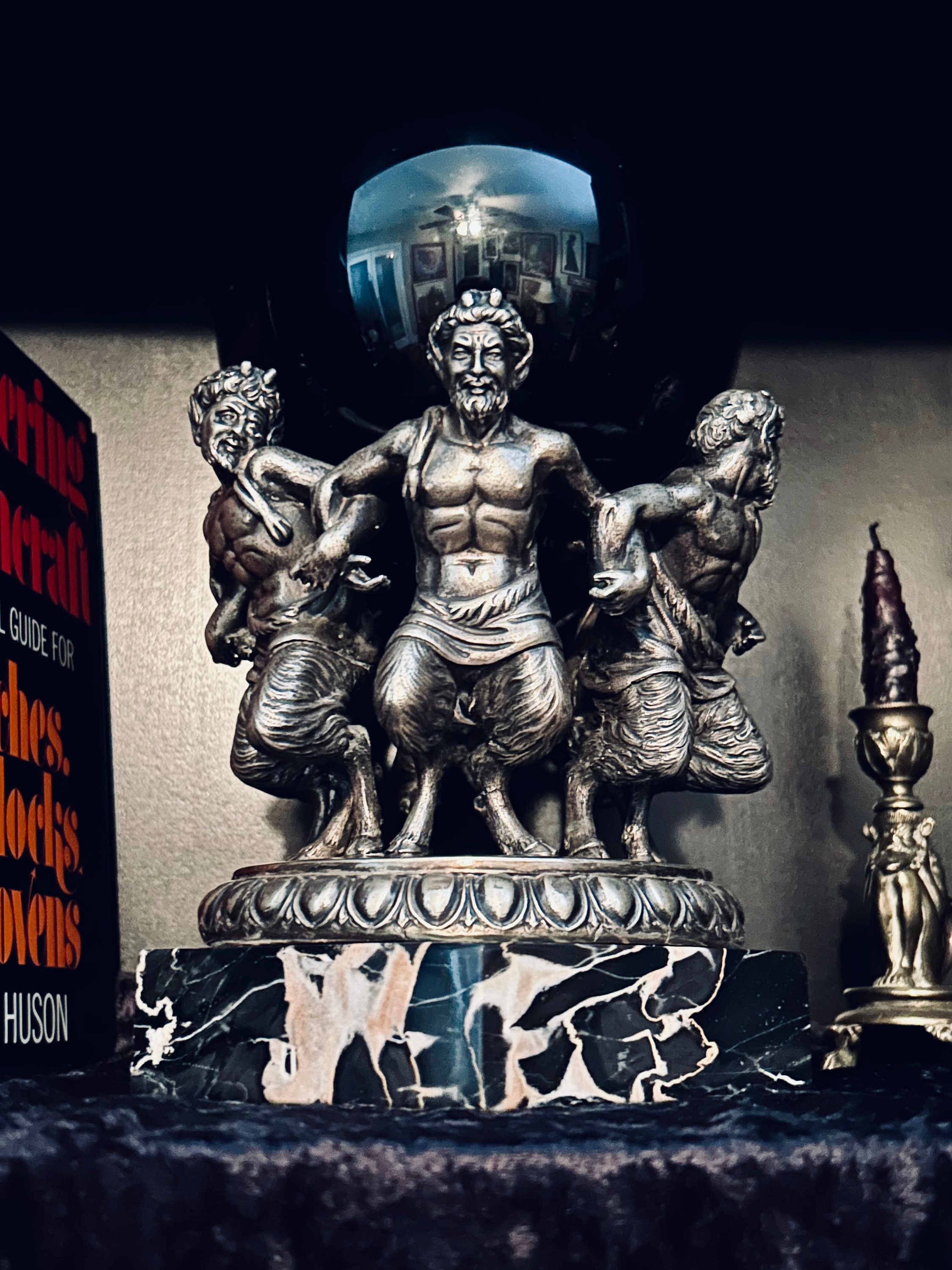 Incredible Antique Occult Bronze and Marble Satyr Stand and Obsidian ...