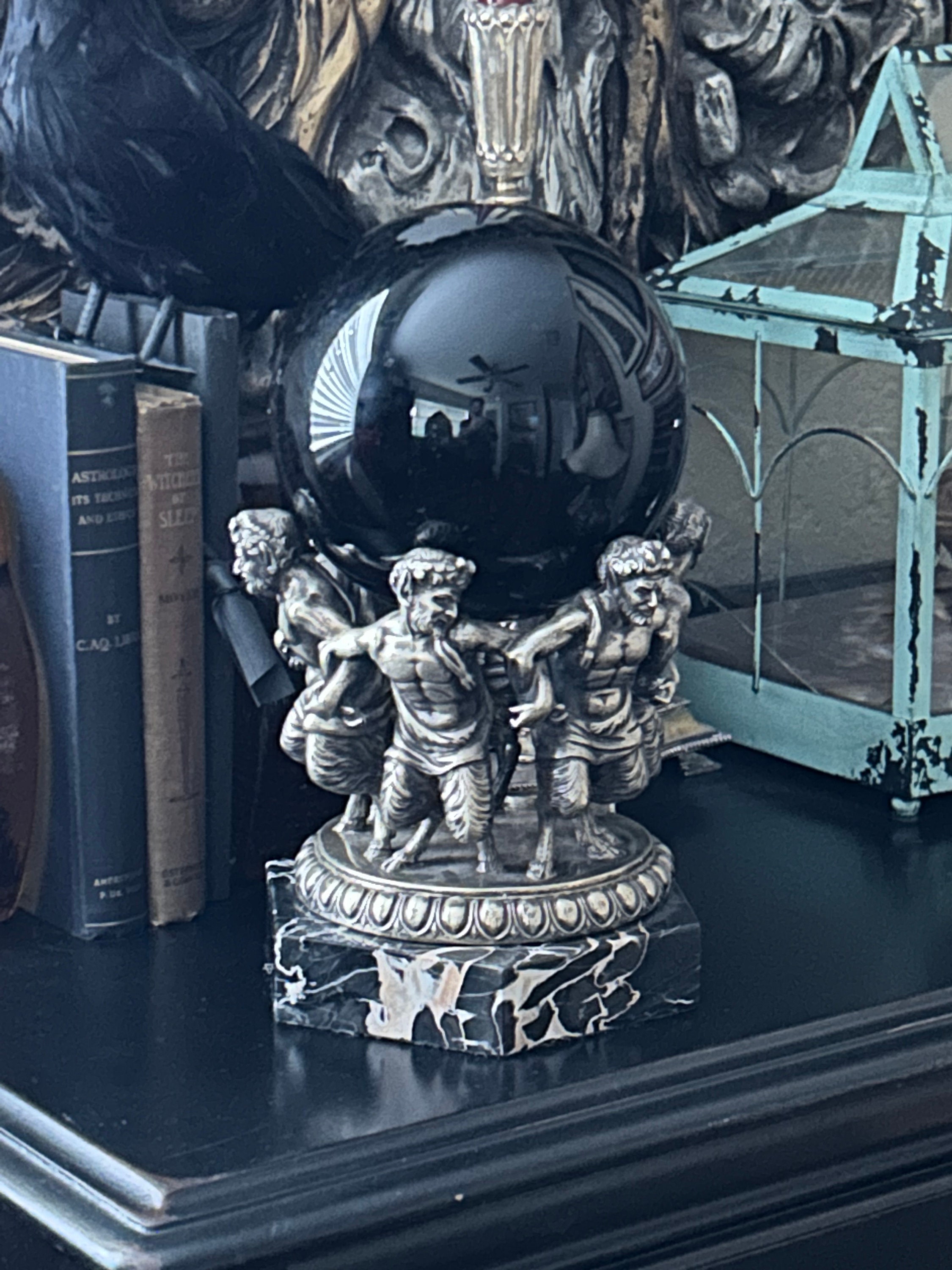 Incredible Antique Occult Bronze and Marble Satyr Stand and Obsidian ...
