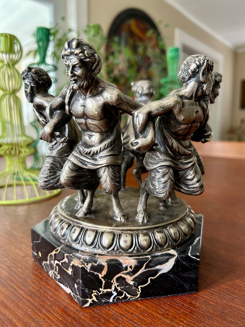 Incredible Antique Occult Bronze and Marble Satyr Stand and Obsidian ...