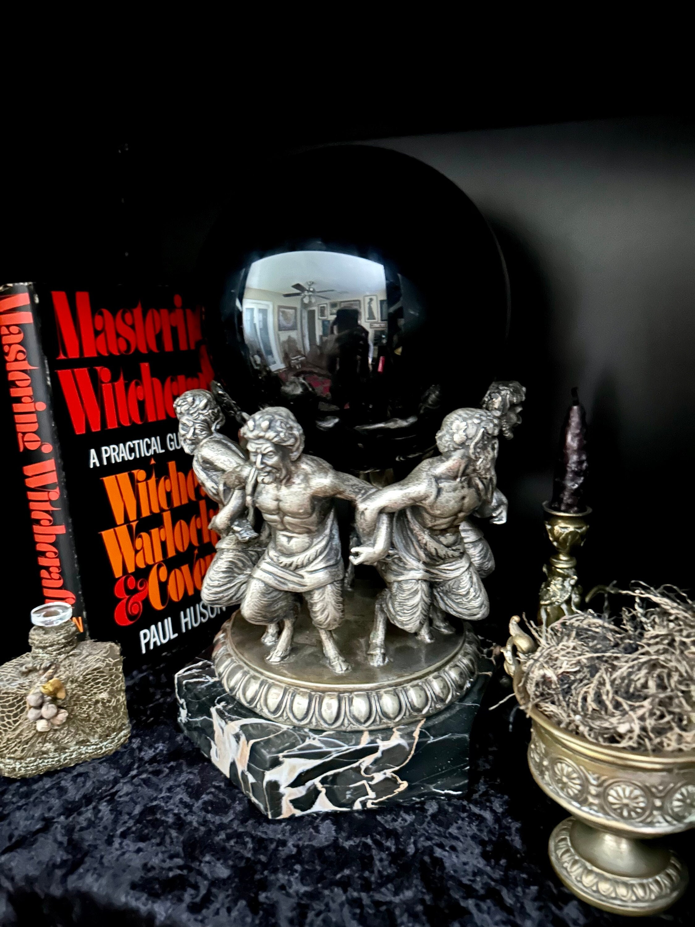 Incredible Antique Occult Bronze and Marble Satyr Stand and Obsidian ...