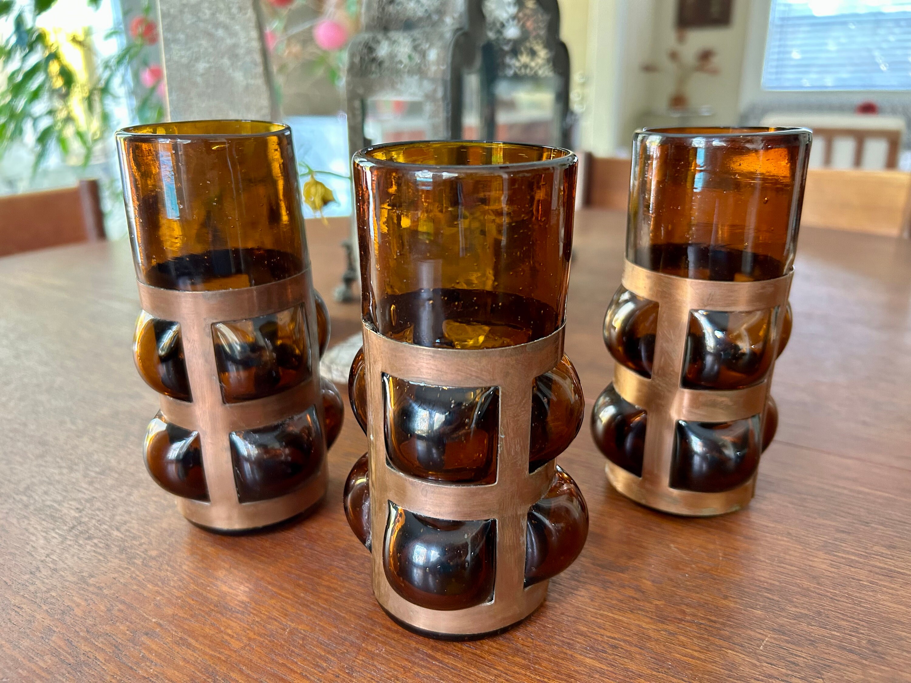 Brutalist Caged Glass Amber Glasses Mexico MCM Hand Blown Felipe ...