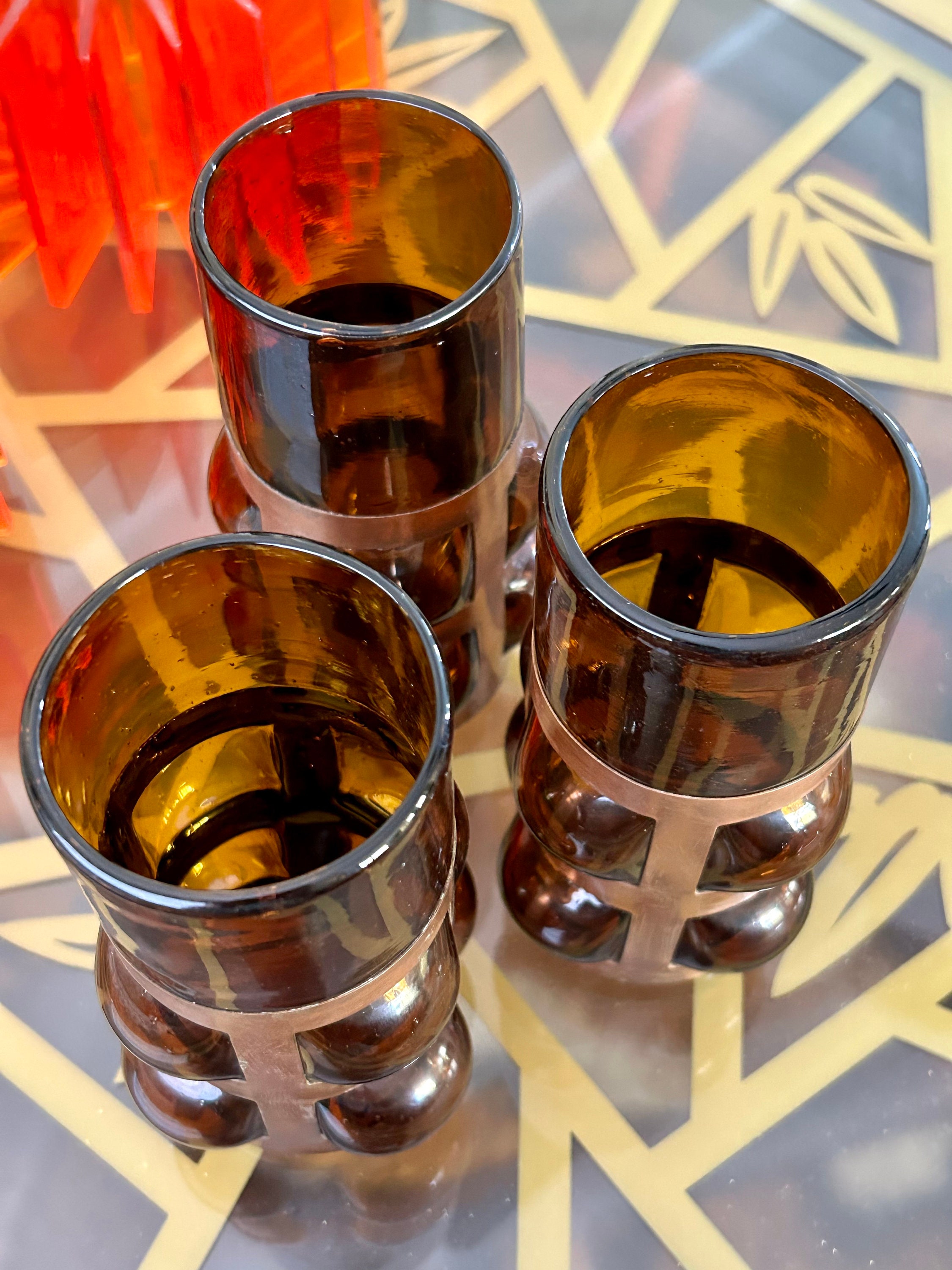 Brutalist Caged Glass Amber Glasses Mexico MCM Hand Blown Felipe ...