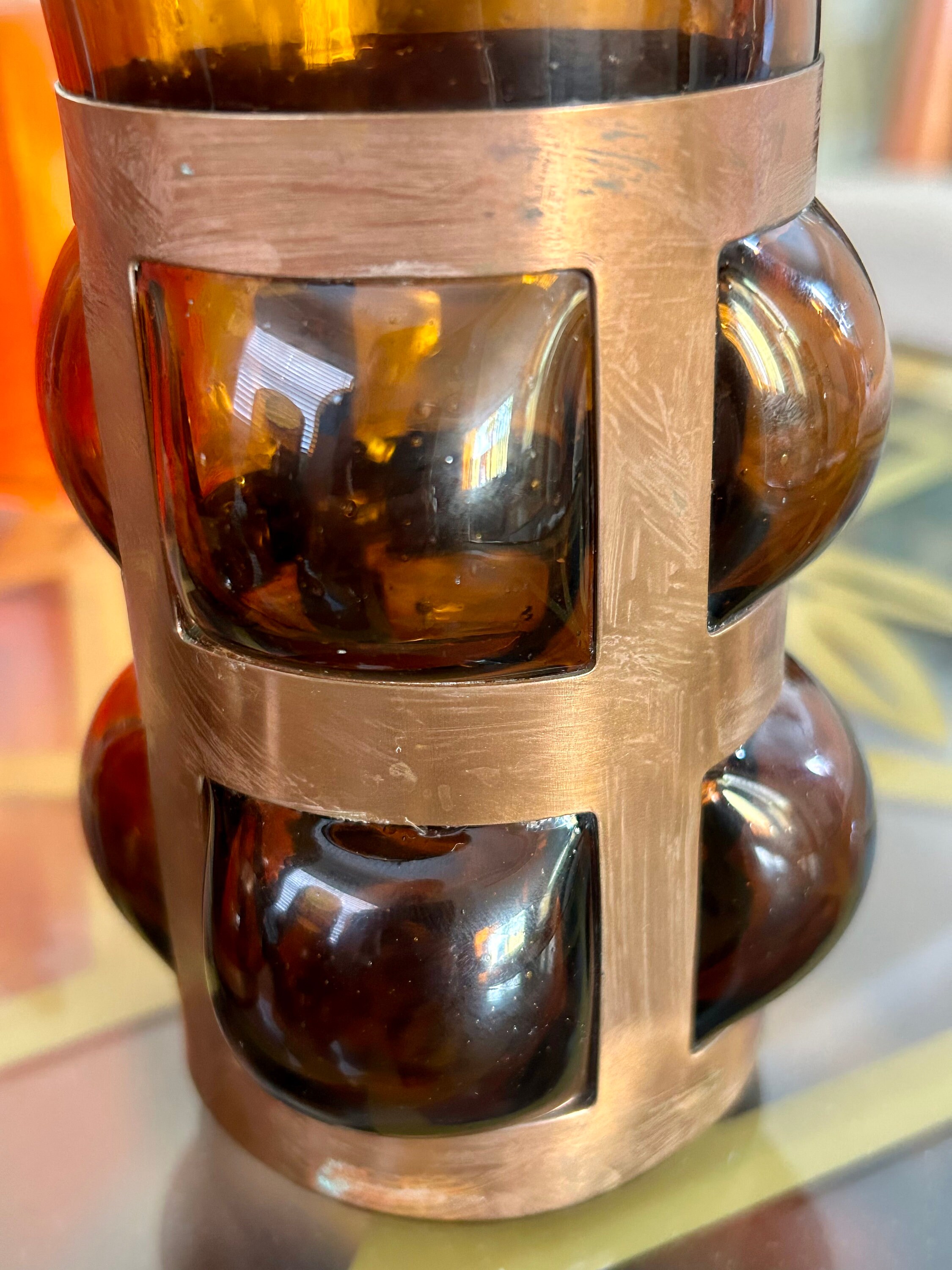 Brutalist Caged Glass Amber Glasses Mexico MCM Hand Blown Felipe ...
