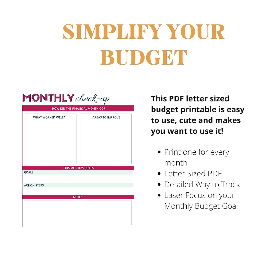 Monthly Budget Worksheet PDF Printable Monthly Budget - Etsy