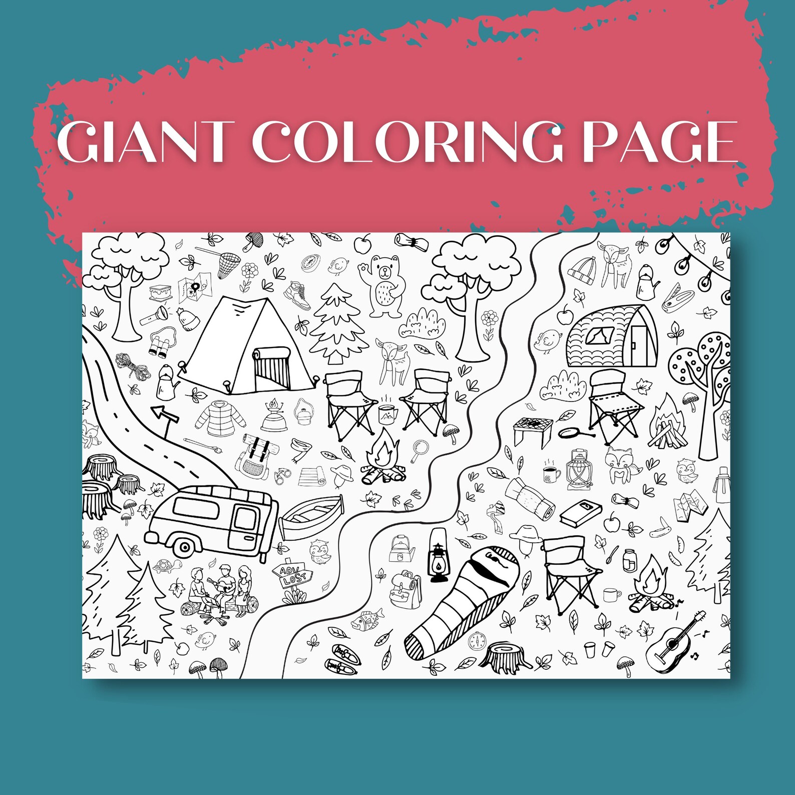 Gigantic Coloring Pages, Camping Theme, Giant Coloring Pages for Kids 4 ...