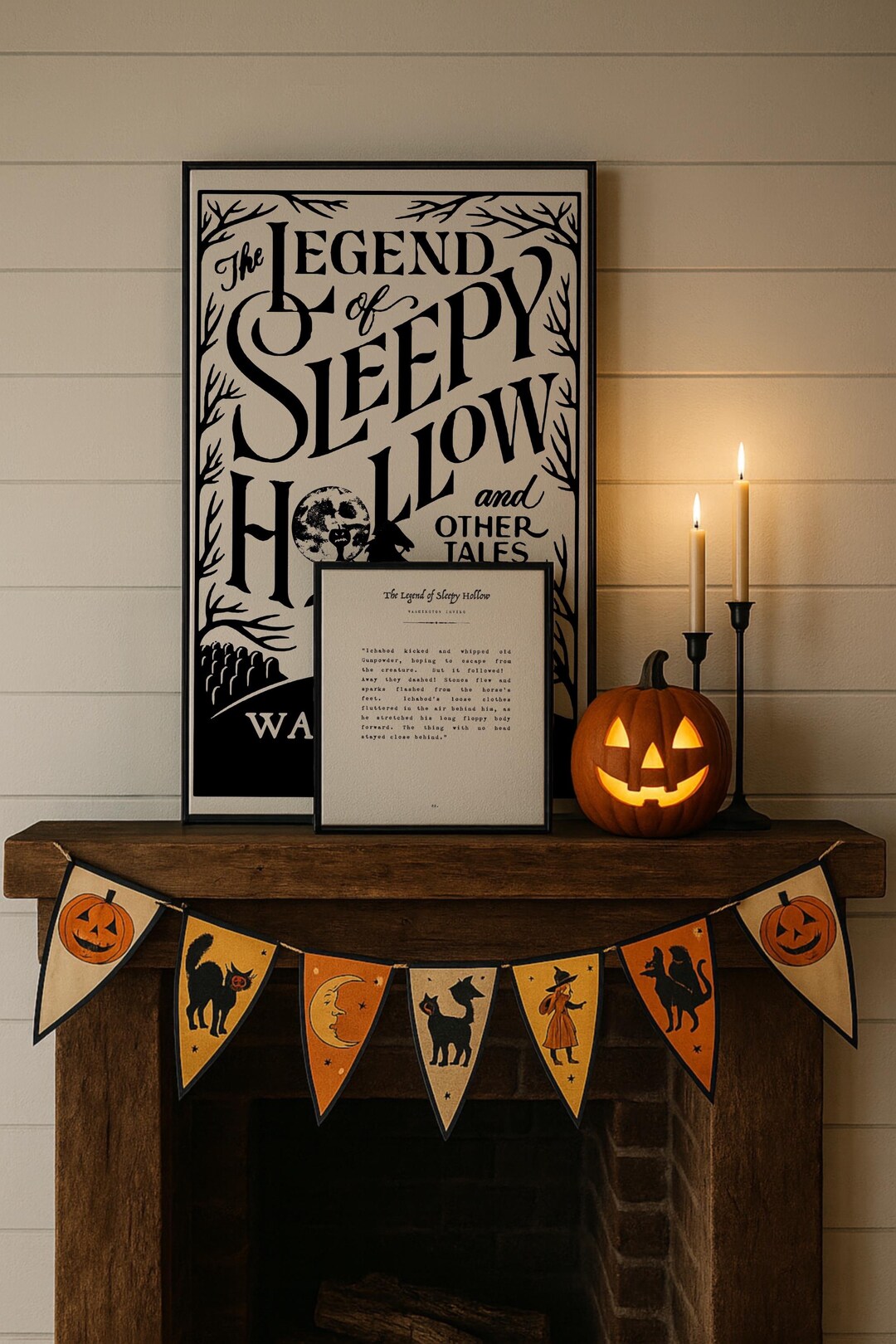 Legend of Sleepy Hollow Framed Canvas Art | Vintage Book Cover ...