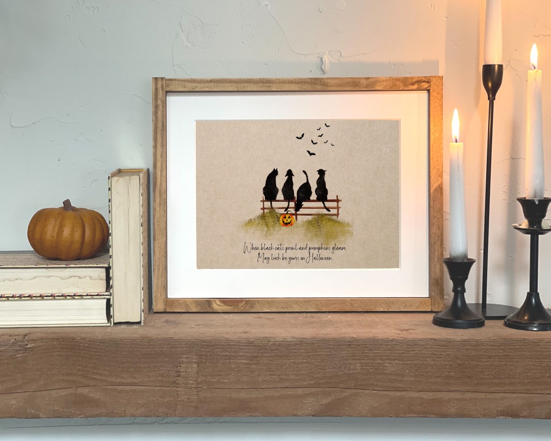 When Black Cats Prowl and Pumpkins Gleam Fine Art Print With Mat ...