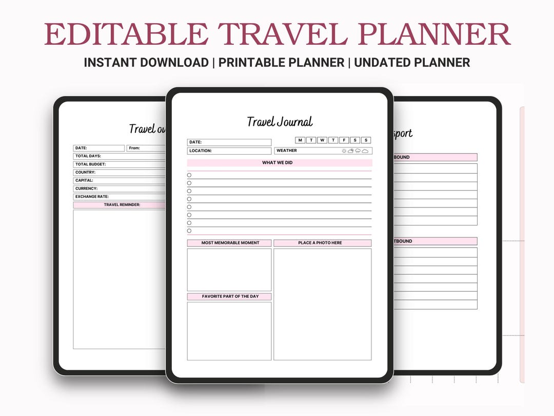 Editable Travel Planner Template | Trip Itinerary Planner | Canva ...