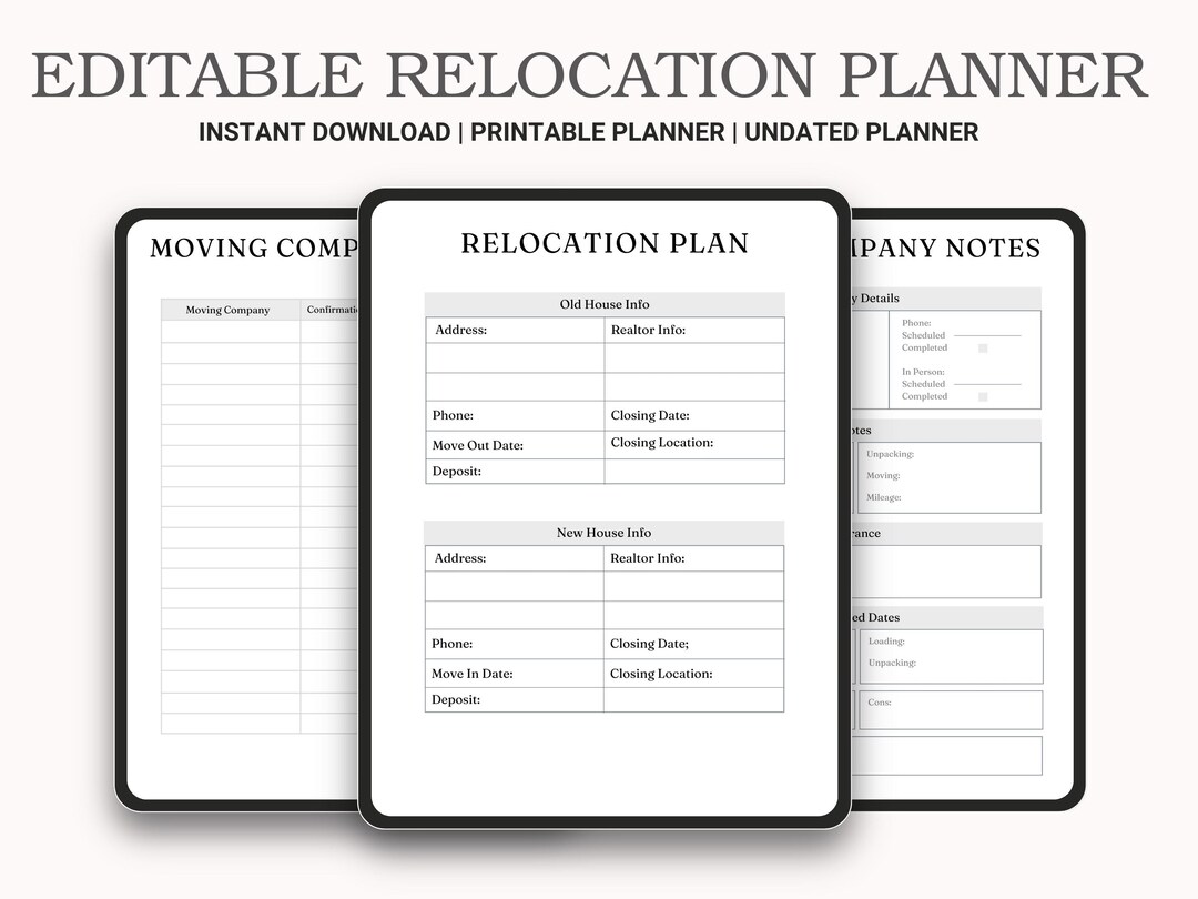 Relocation Planner Printable | Digital Moving Planner PDF | Household ...