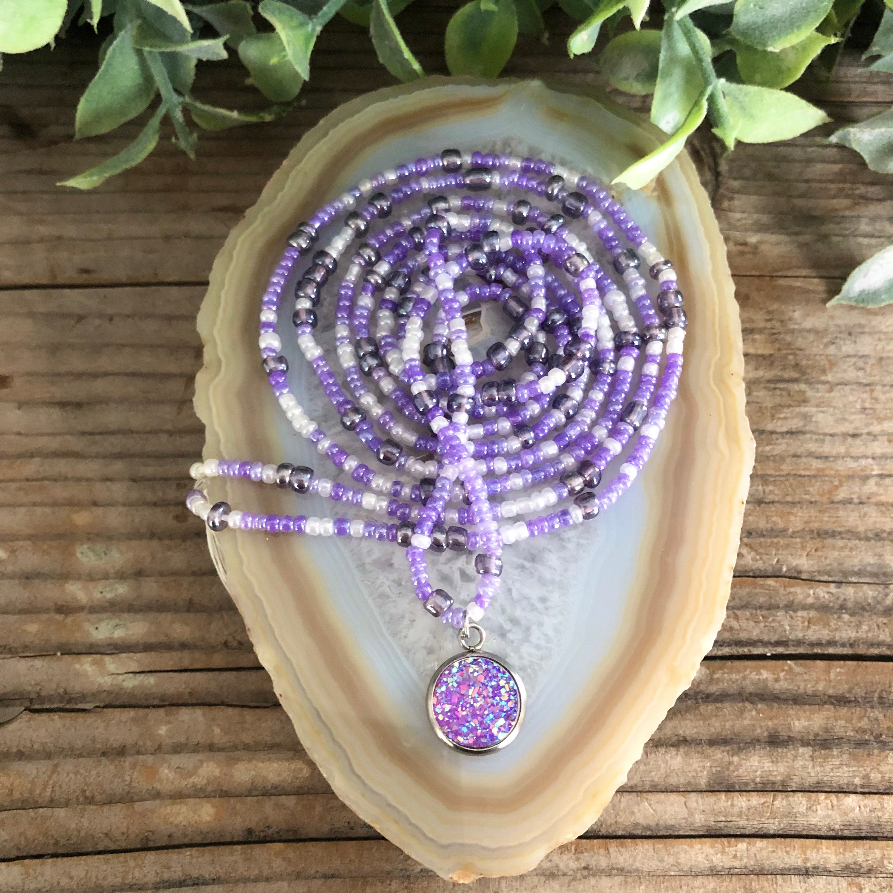 Purple & White Seed Bead Waist Beads | Mermaid Charm Boho Belly Chain ...