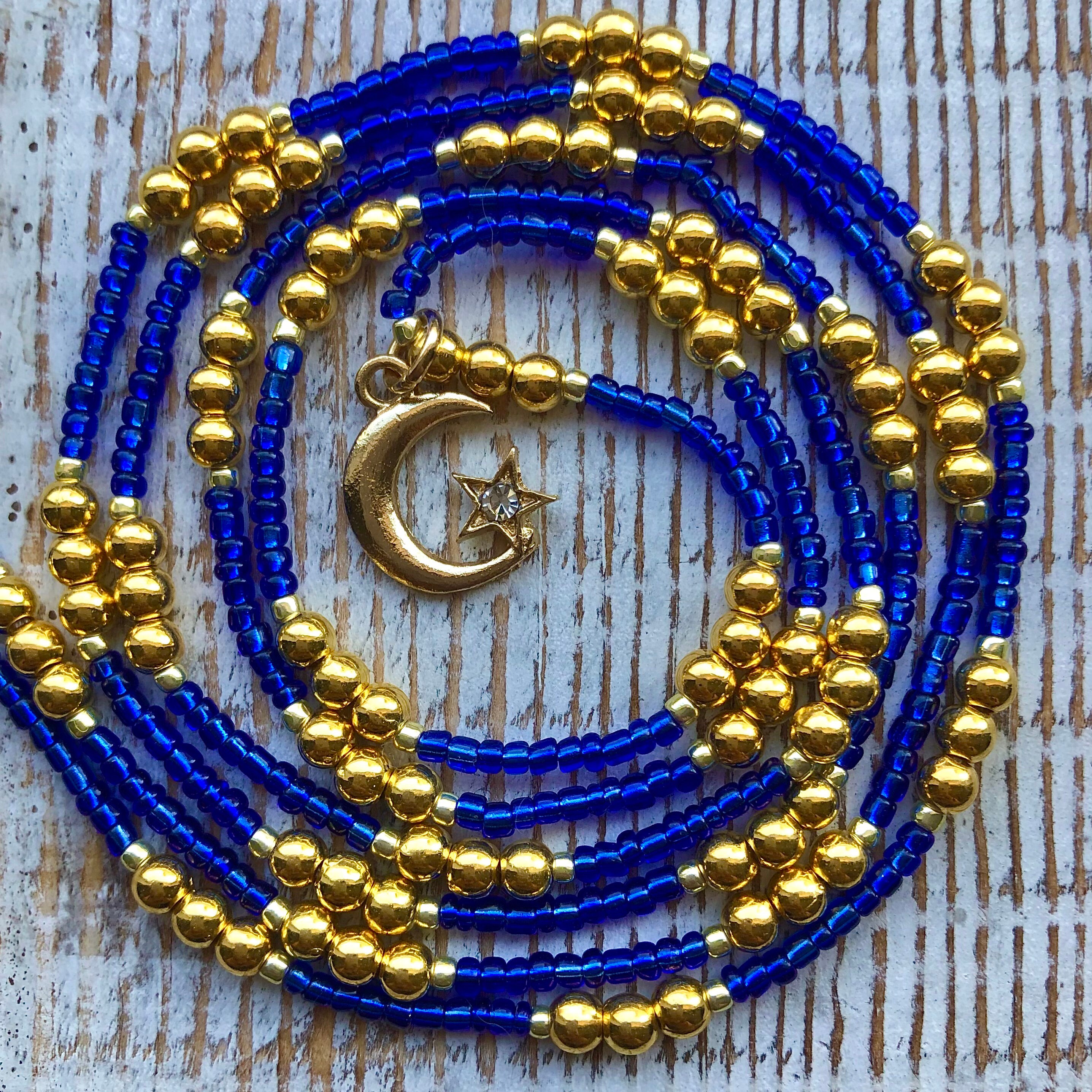 Mystical Moon Charmed Waist Beads | Belly Chain | Body Jewelry | Blue ...