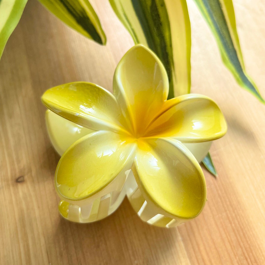 Yellow 3 Tone Plumeria Flower Claw Hair Clip | Hawaiian Flower Claw ...