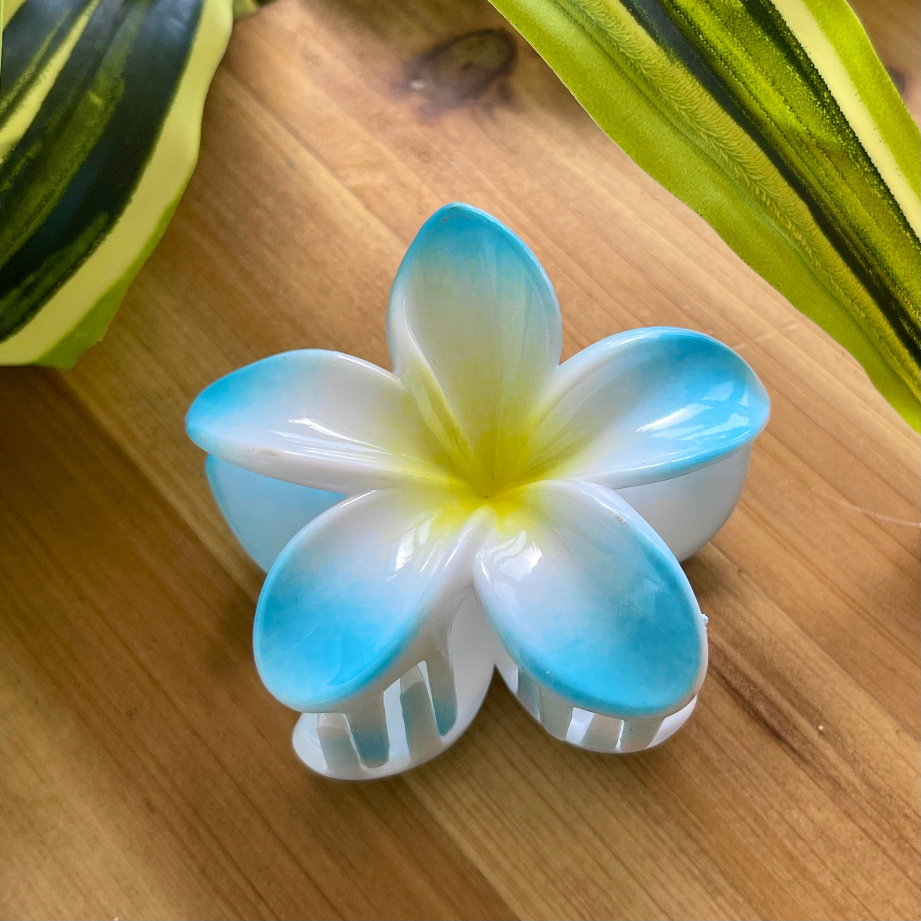 Blue & Yellow Plumeria Flower Claw Hair Clip | Hawaiian Flower Claw ...