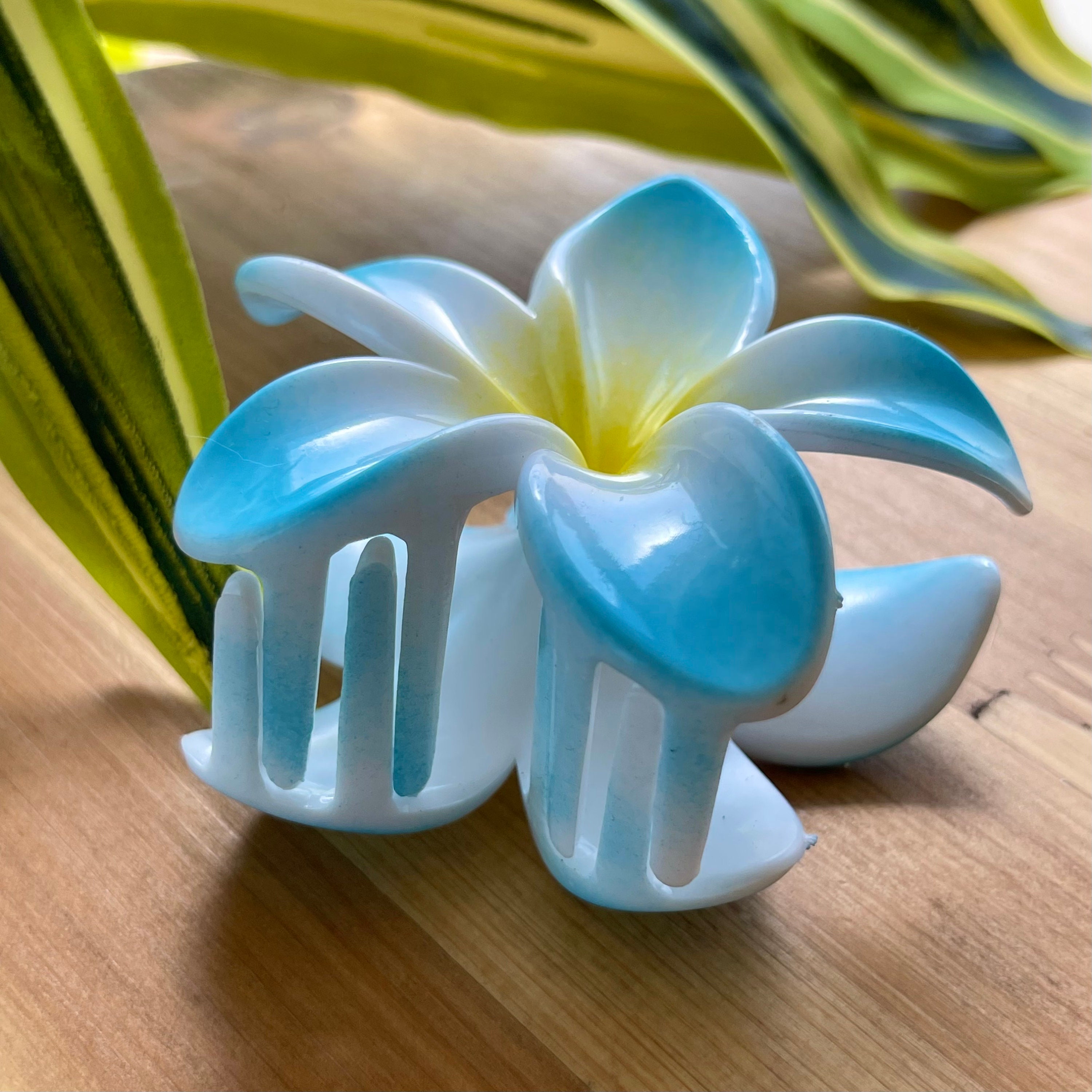 Blue & Yellow Plumeria Flower Claw Hair Clip | Hawaiian Flower Claw ...