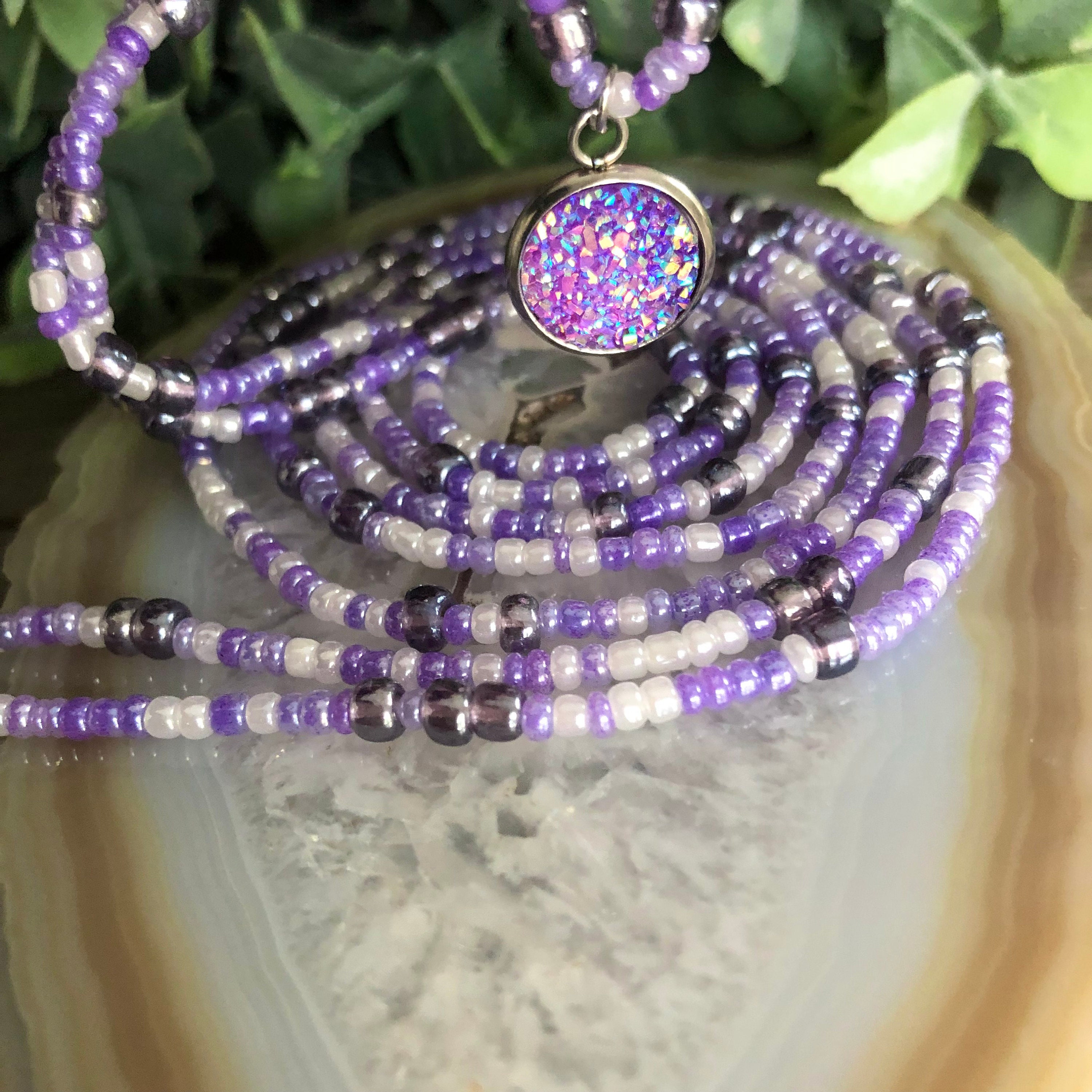Purple & White Seed Bead Waist Beads | Mermaid Charm Boho Belly Chain ...