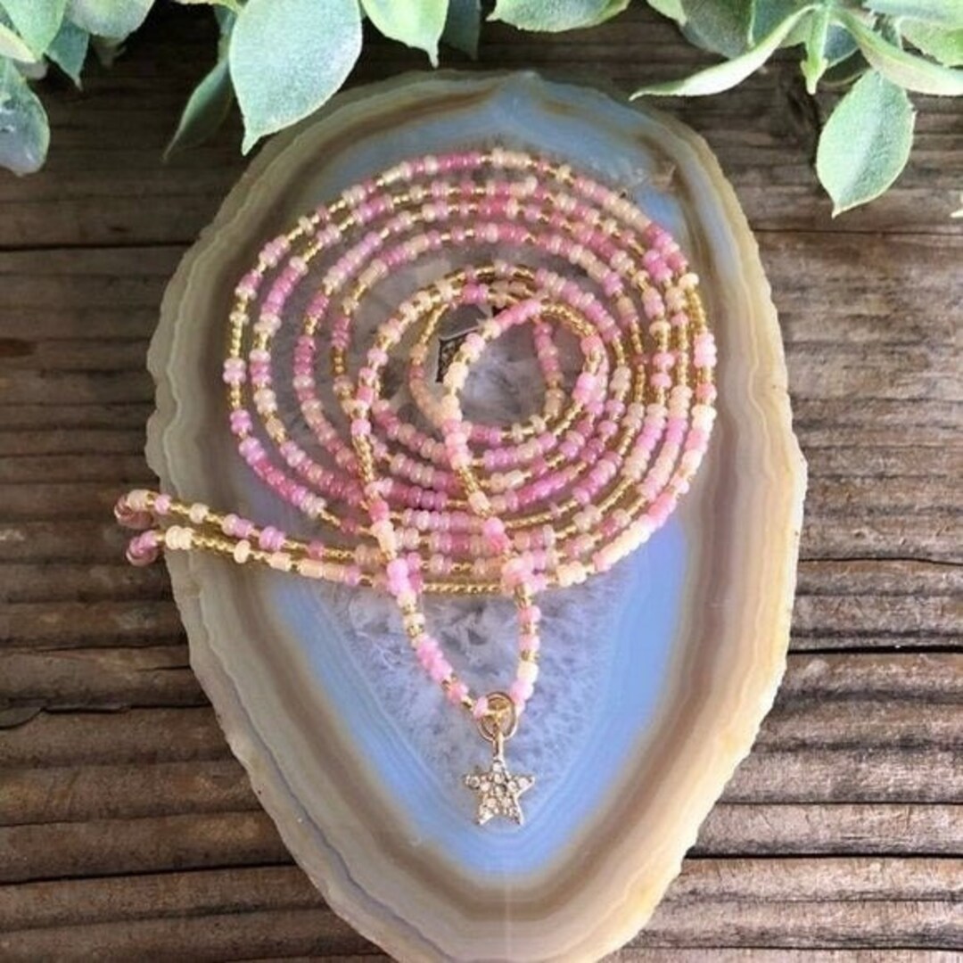 Star Dust Charm Waist Beads, Pink Gold Belly Chain, Handmade - Etsy