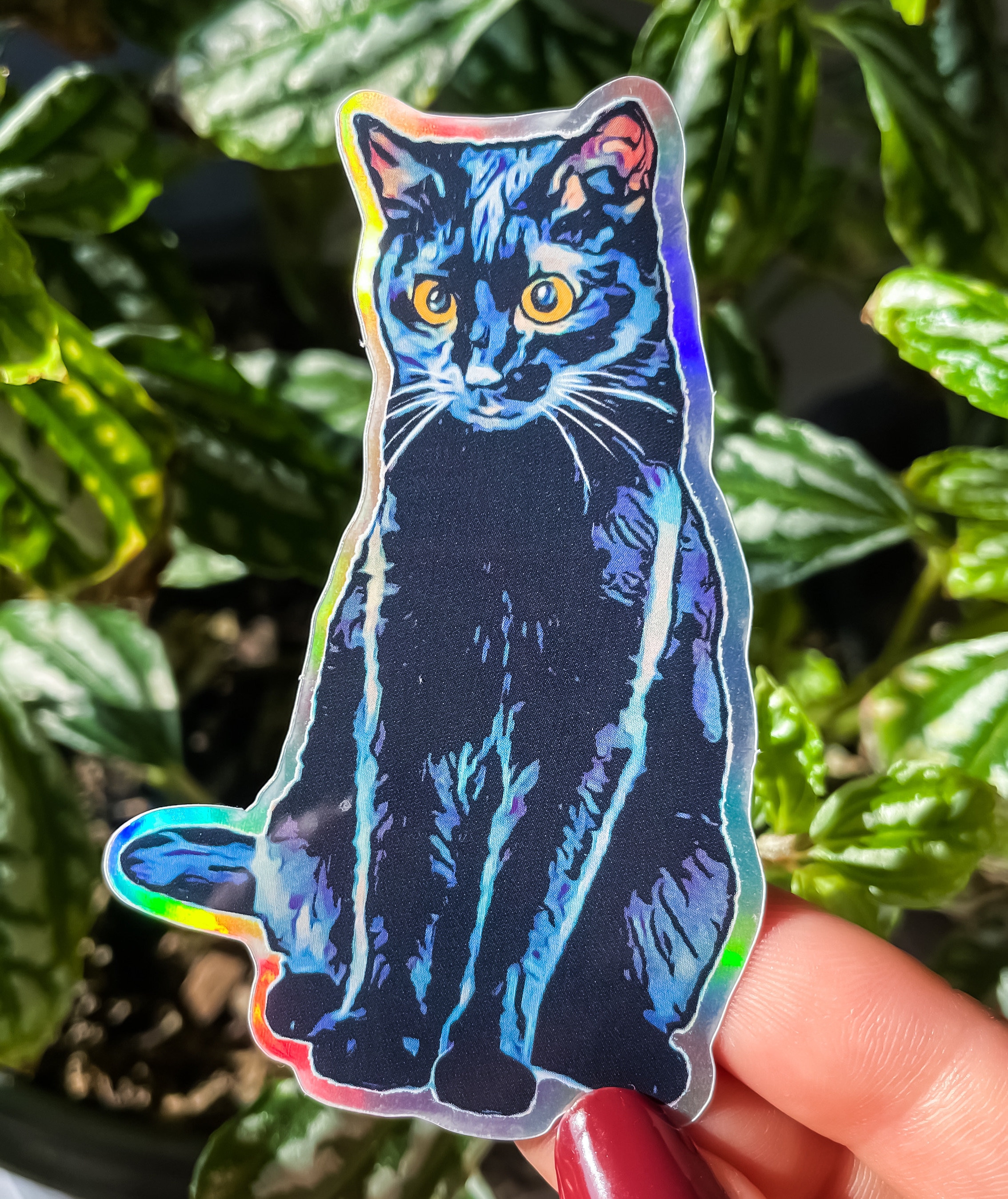 Black Cat Holographic Sticker - Etsy