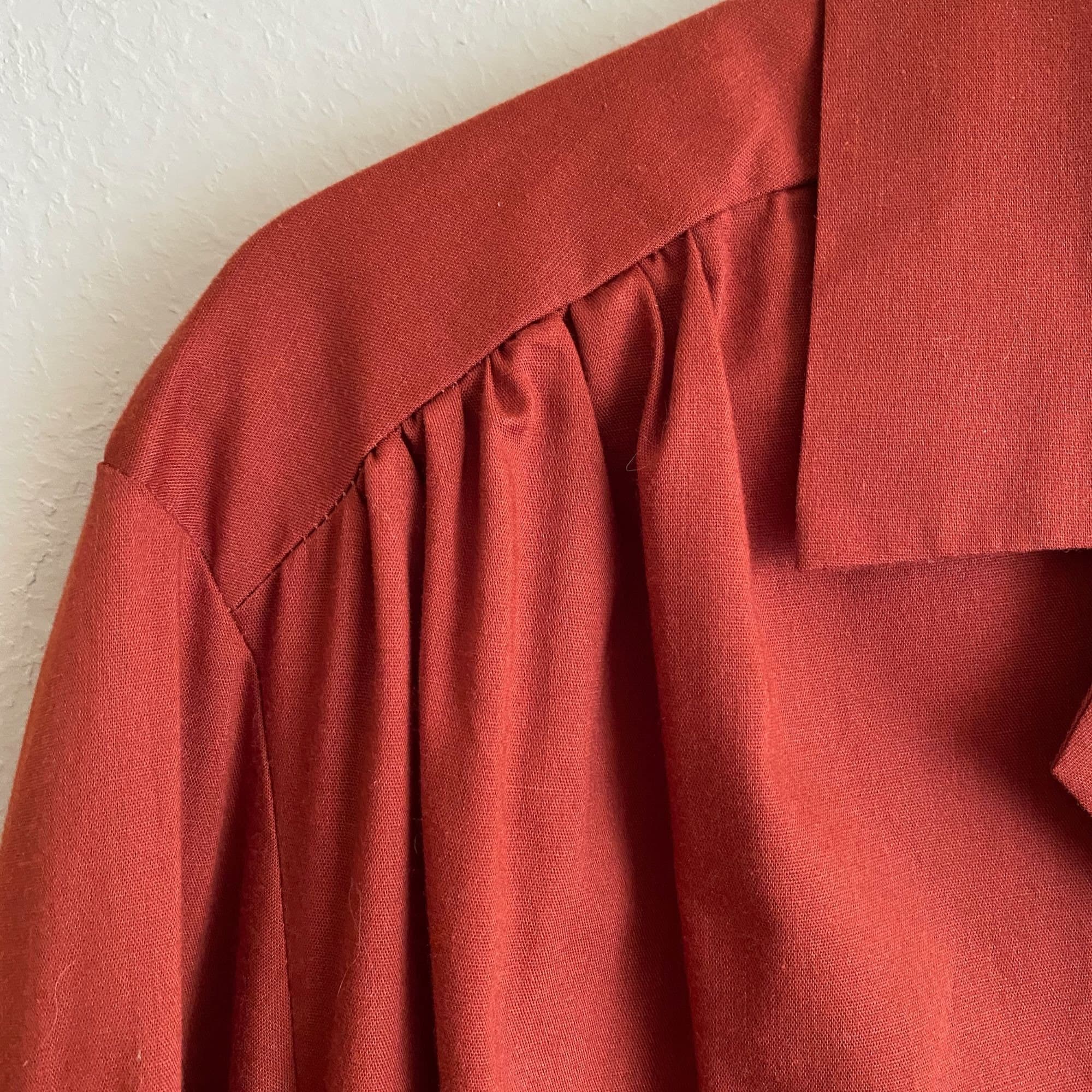 VTG Blair Long Sleeve XL Burnt Autumn Orange Blouse Pocket Pumpkin Fall ...