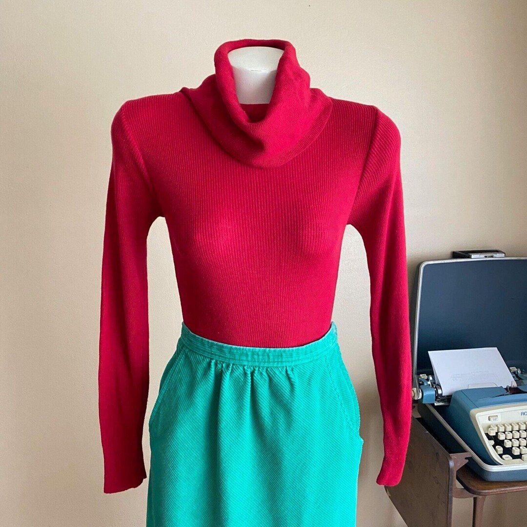 Vintage 80s Ribbed Knit Acrylic Red Medium Turtleneck Sweater Made in Korea - Etsy