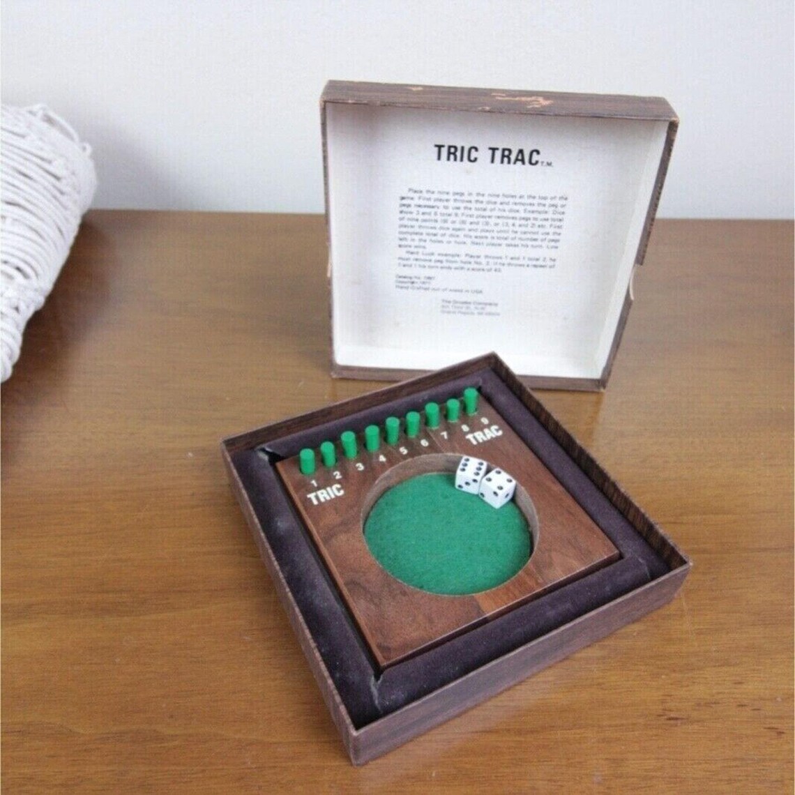 Vintage Tric Trac Travel Game Wood Dice Retro 70s 80s Green Pegs ...
