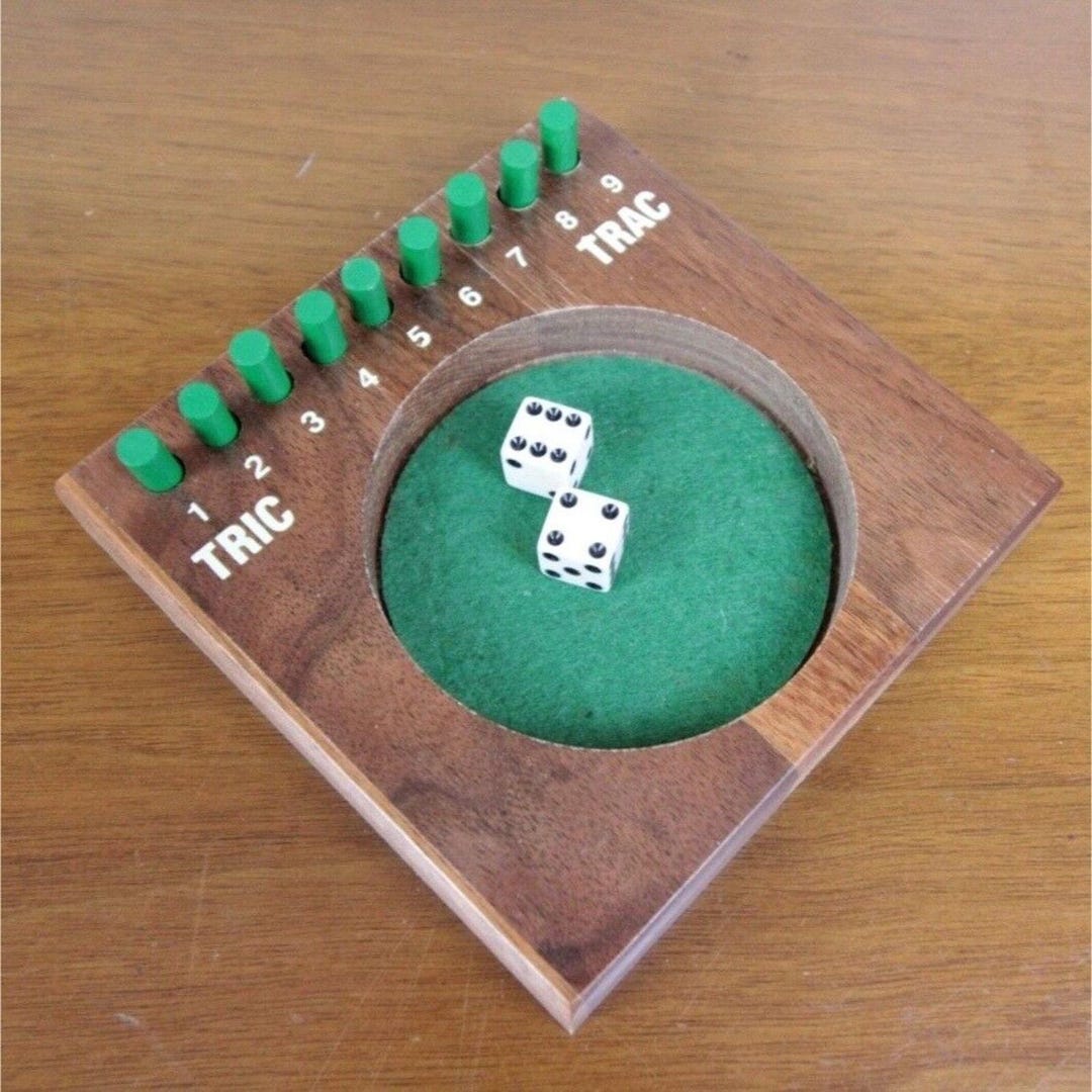 Vintage Tric Trac Travel Game Wood Dice Retro 70s 80s Green Pegs ...
