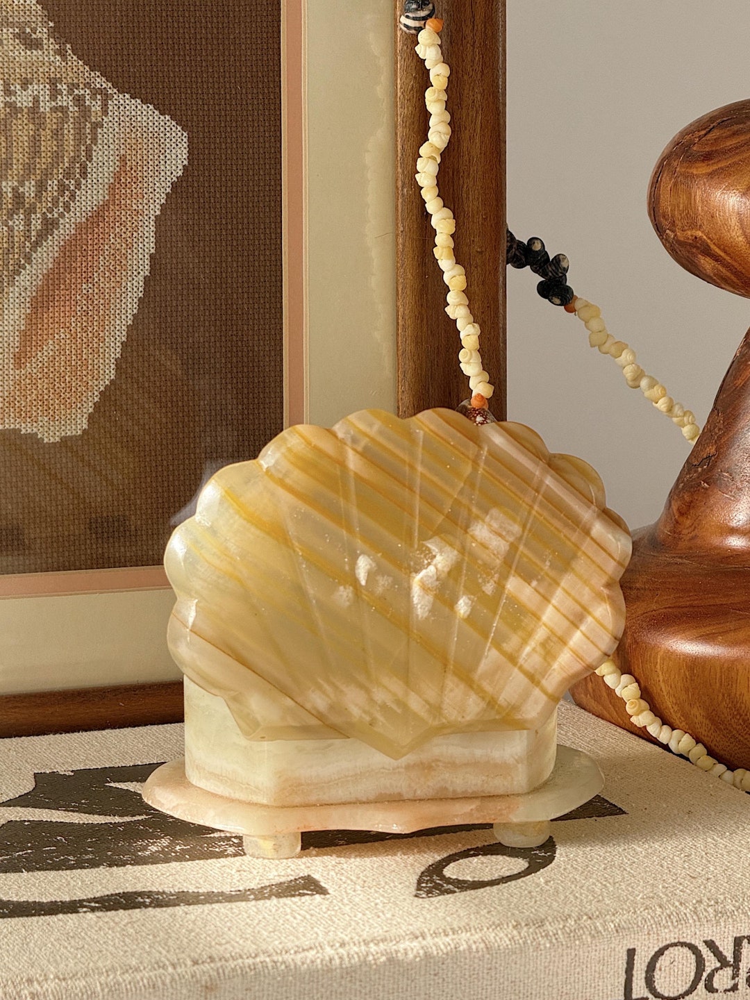 Vintage Alabaster Stone Clam Shell Trinket Box - Etsy