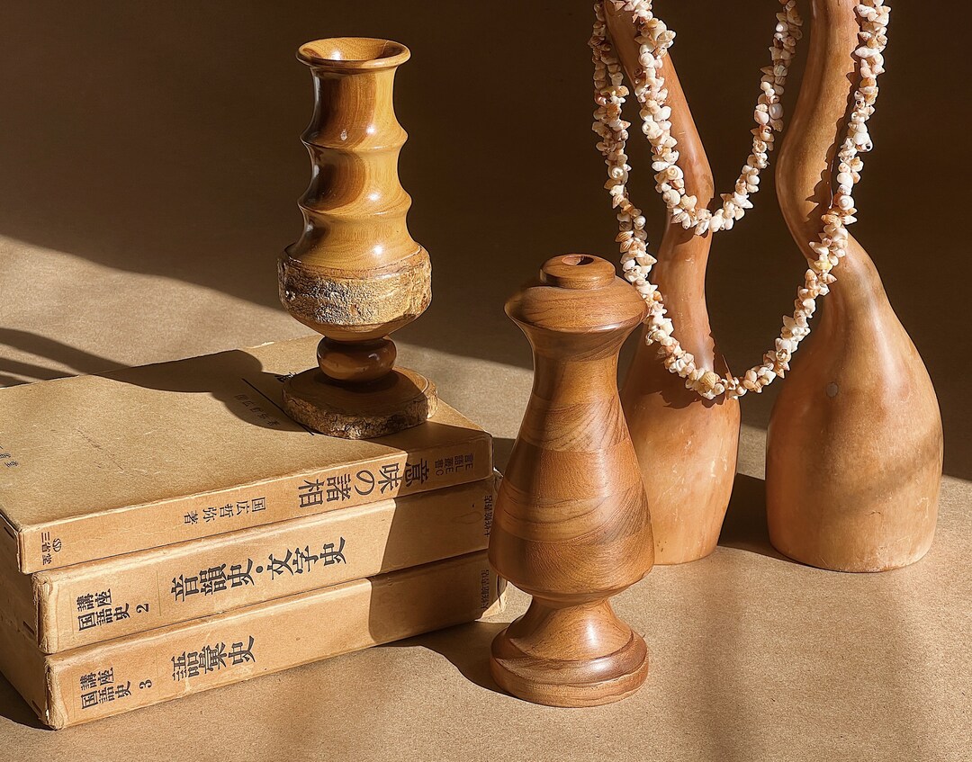 80's Wooden Vase Vessel Set - Etsy