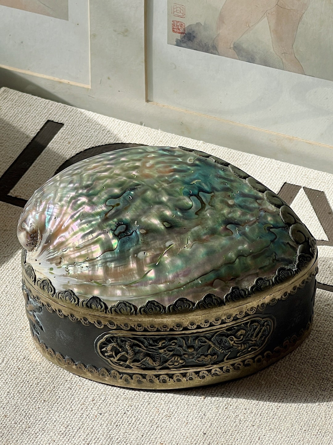 RARE Antique Abalone Shell Embellished Keepsake Holder - Etsy