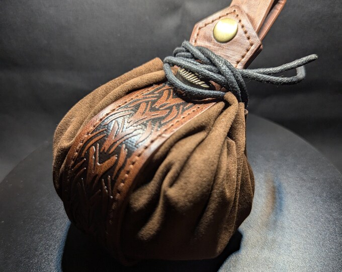 Leather Coin Pouch Medium Size Viking Style Engraved Leather Drawstring ...