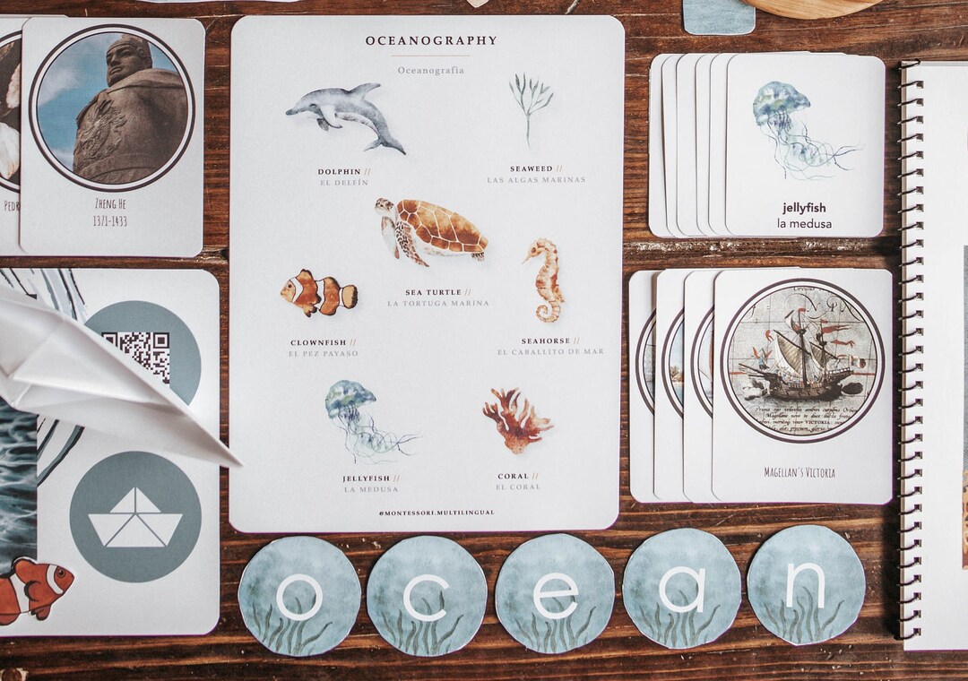 Ocean Montessori Printable Oceanography Bilingual Spanish - Etsy
