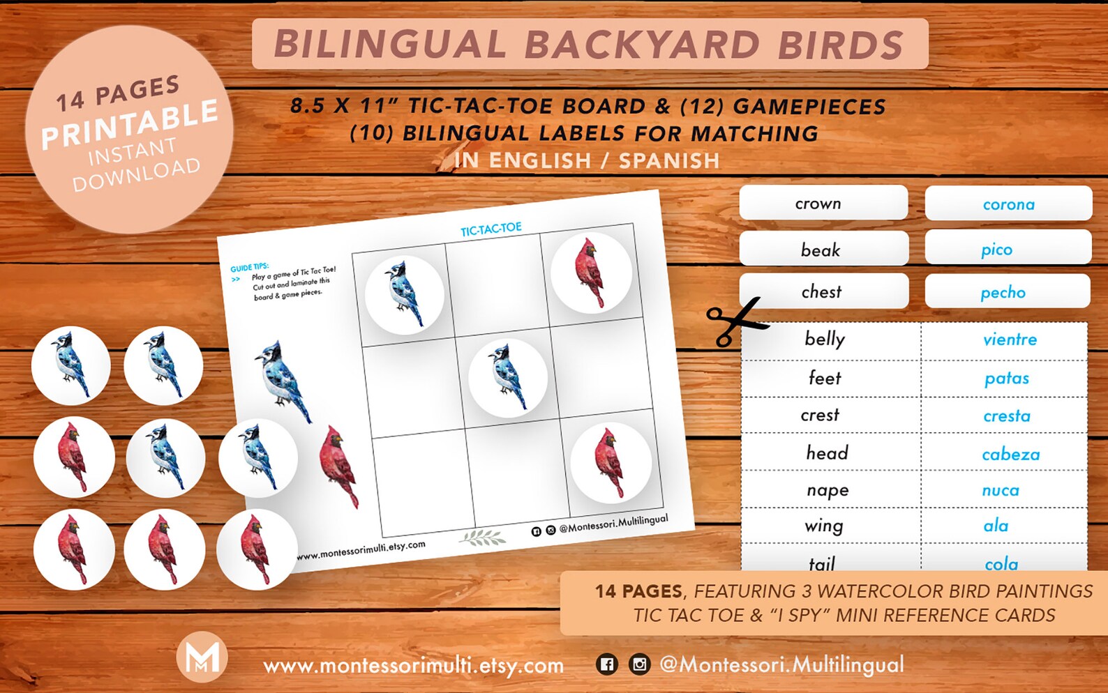 Bilingual Backyard Birds of North America SPANISH Homeschool Montessori ...