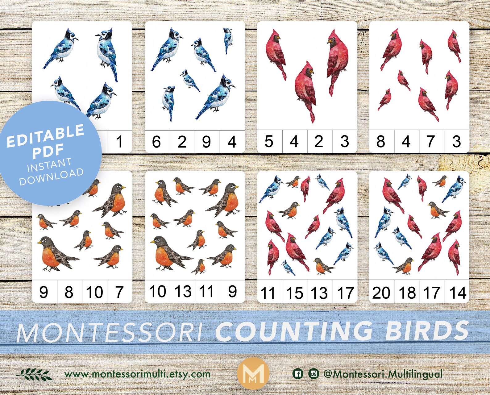 COUNTING BIRDS • Backyard Birds • Montessori Counting Cards • Clip ...