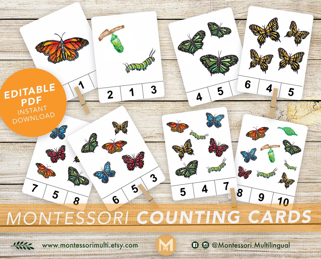 COUNTING BUTTERFLIES • Life Cycle • Montessori Counting Cards • Clip ...