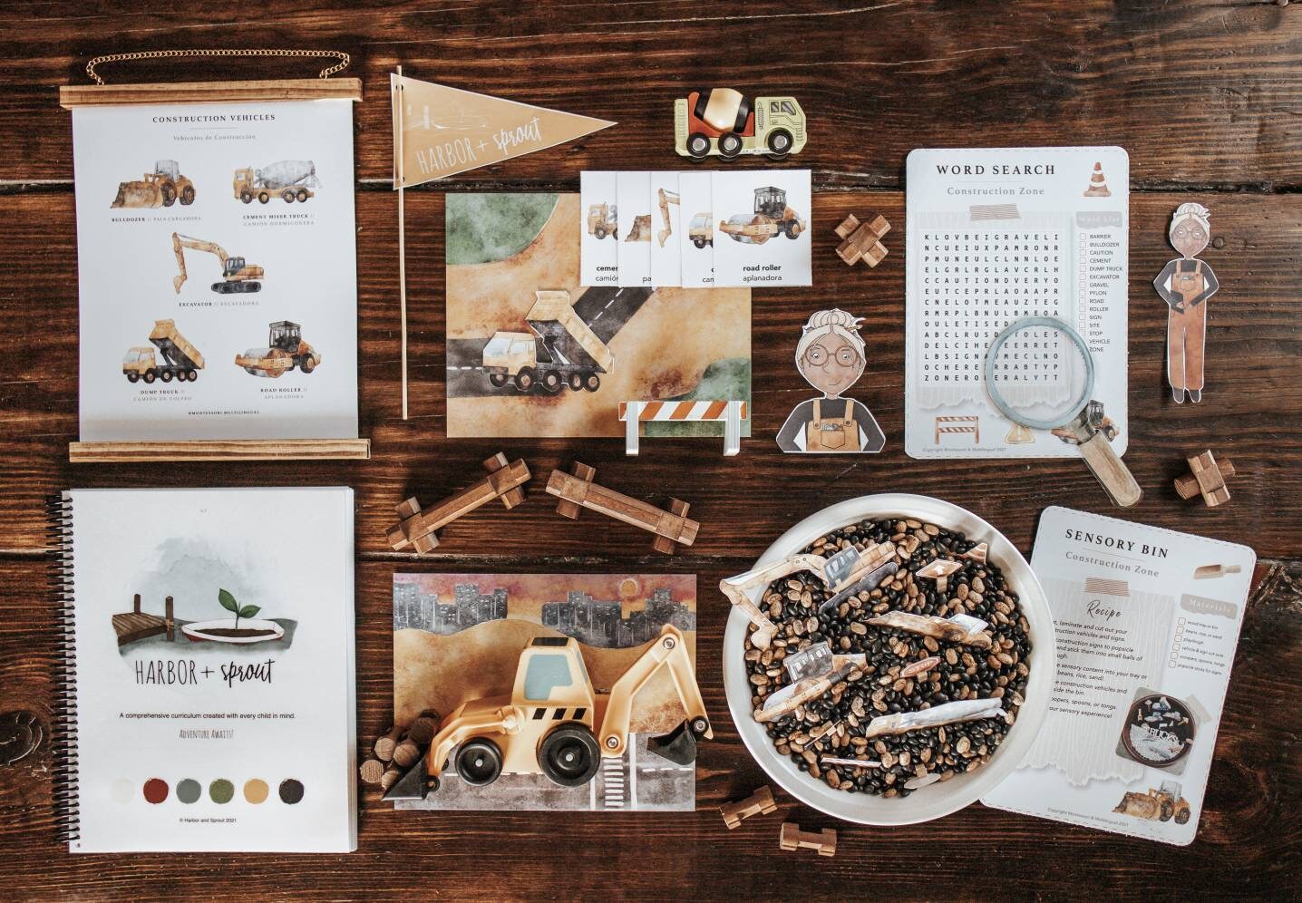 Construction Vehicles - Montessori 3-part Cards | BILINGUAL SPANISH ...