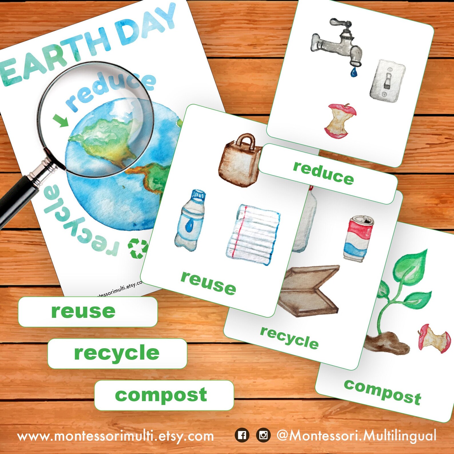 EARTH Day Ecology Nature - Montessori Science - Watercolor Art ...