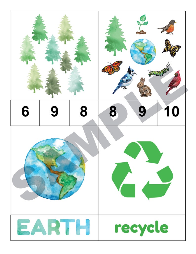 COUNTING CARDS • Earth Day Nature Ecology • Montessori Clip Cards ...
