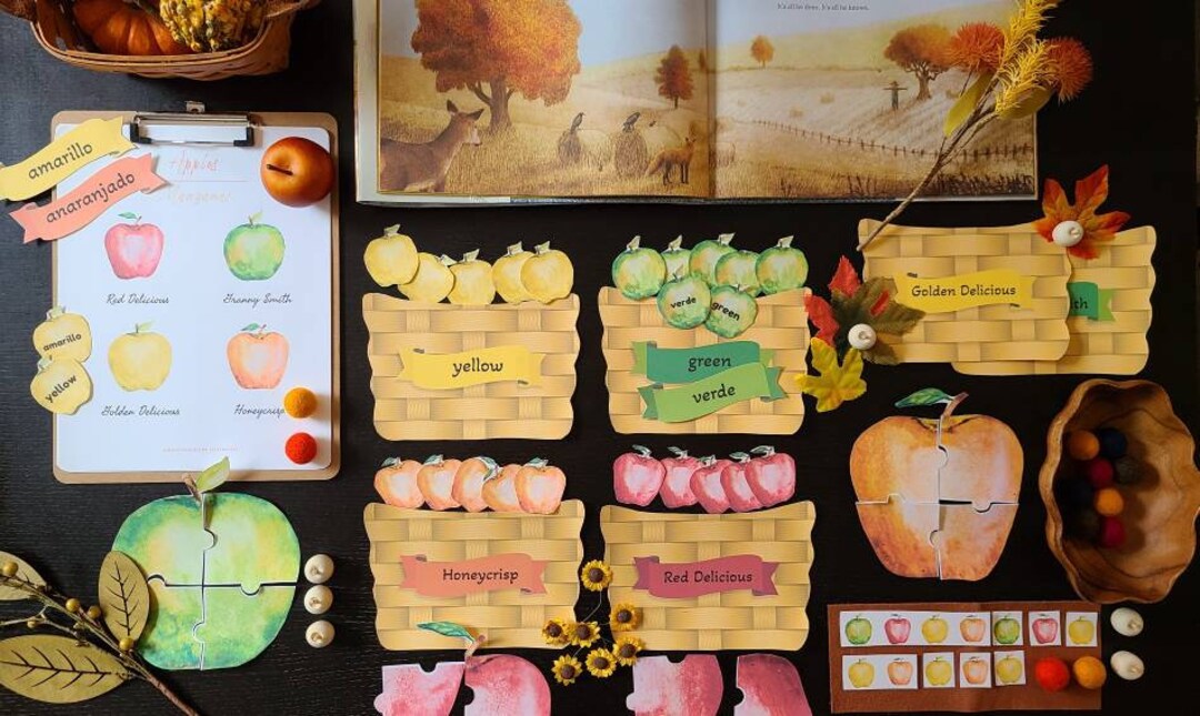 Apple Color Sorting - Bilingual SPANISH - Apple Toddler Puzzles - Apple ...