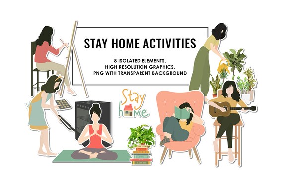 Digital Stickers Stay Home Cliparts Printable Stay Home - Etsy