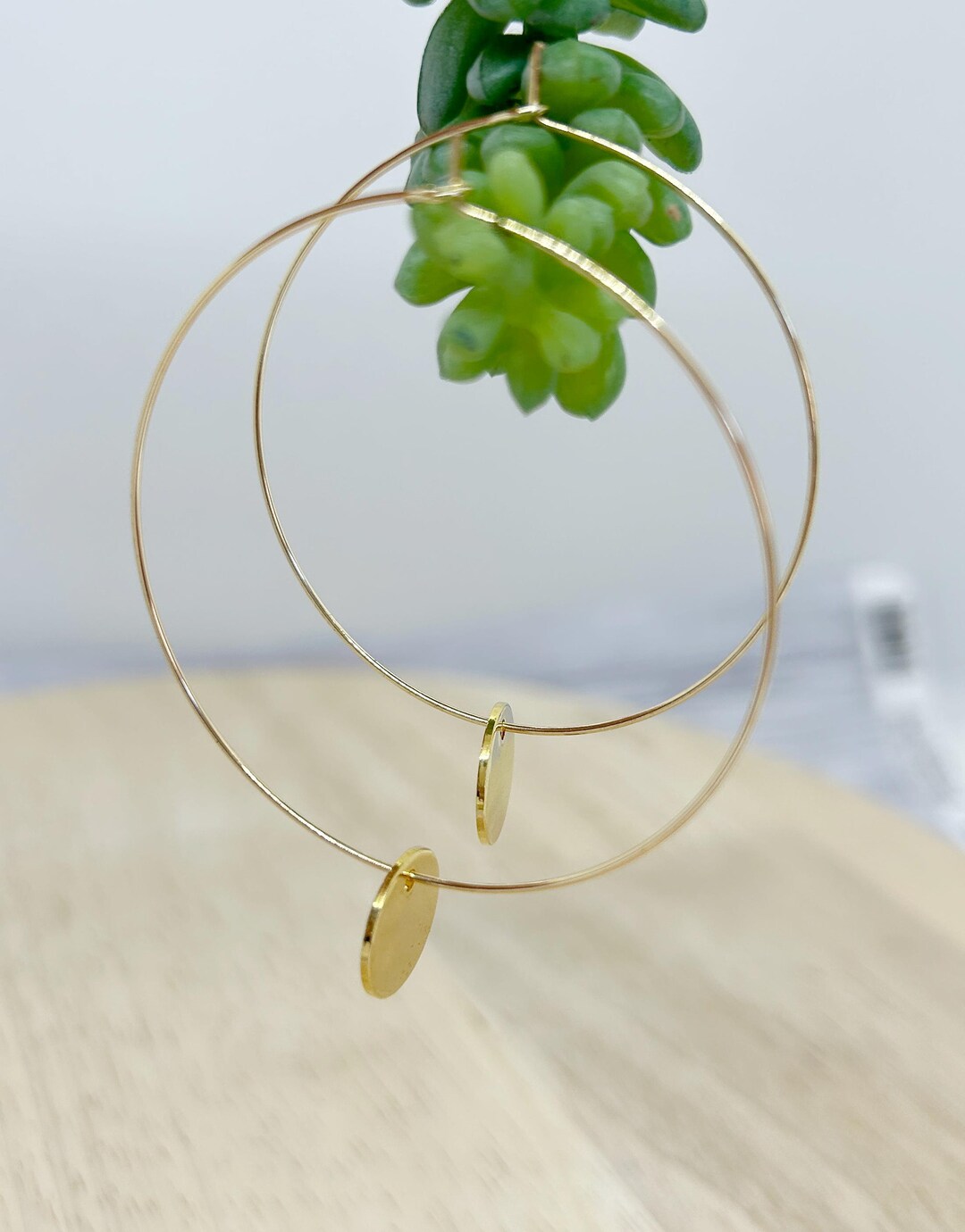 16k Gold Plated Disc Hoop Earrings, Beaded Hoop Earrings, Dainty Bead ...