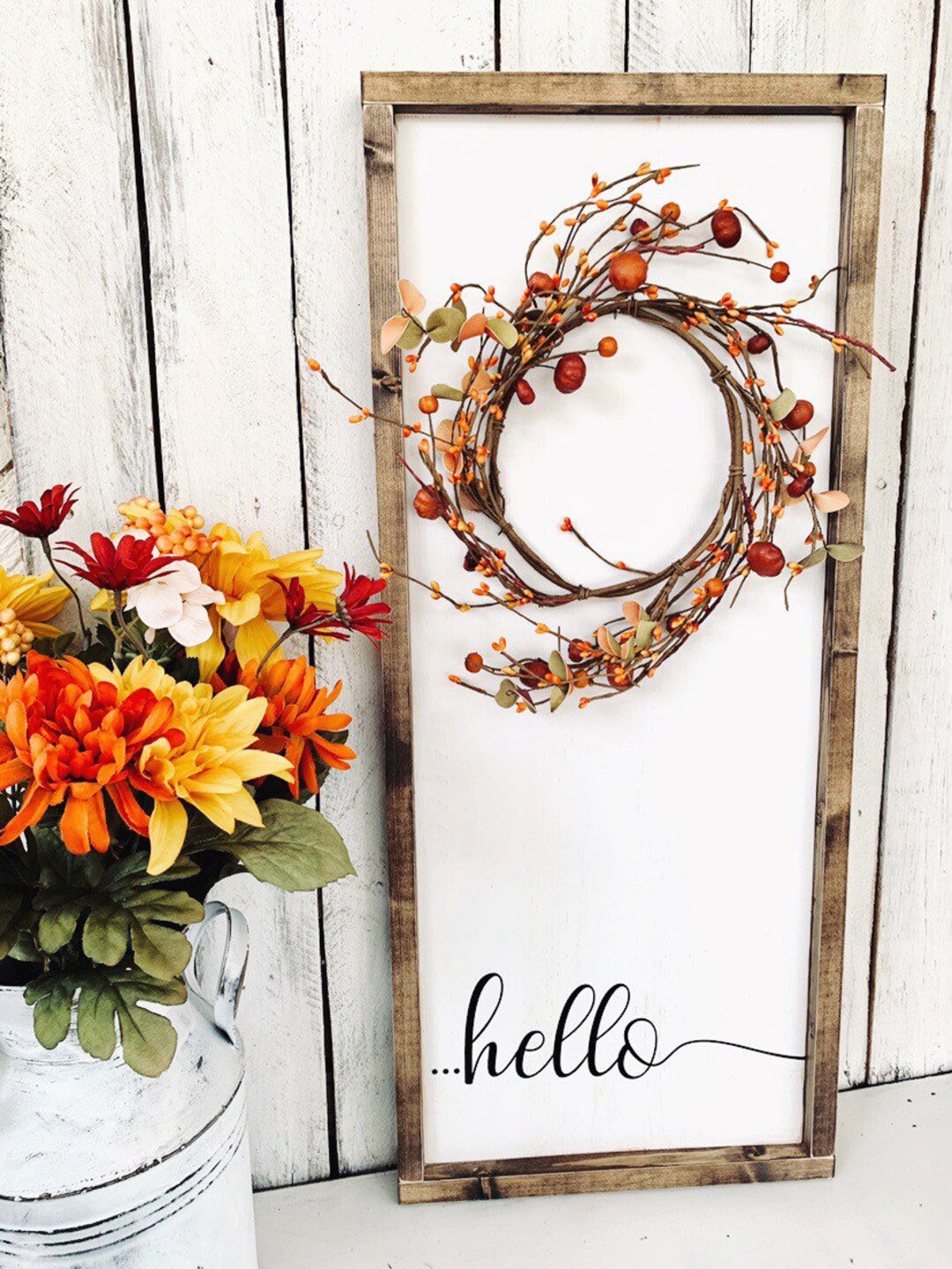 Hello Wood Sign Porch Decor Porch Sign Sign With Wreath - Etsy