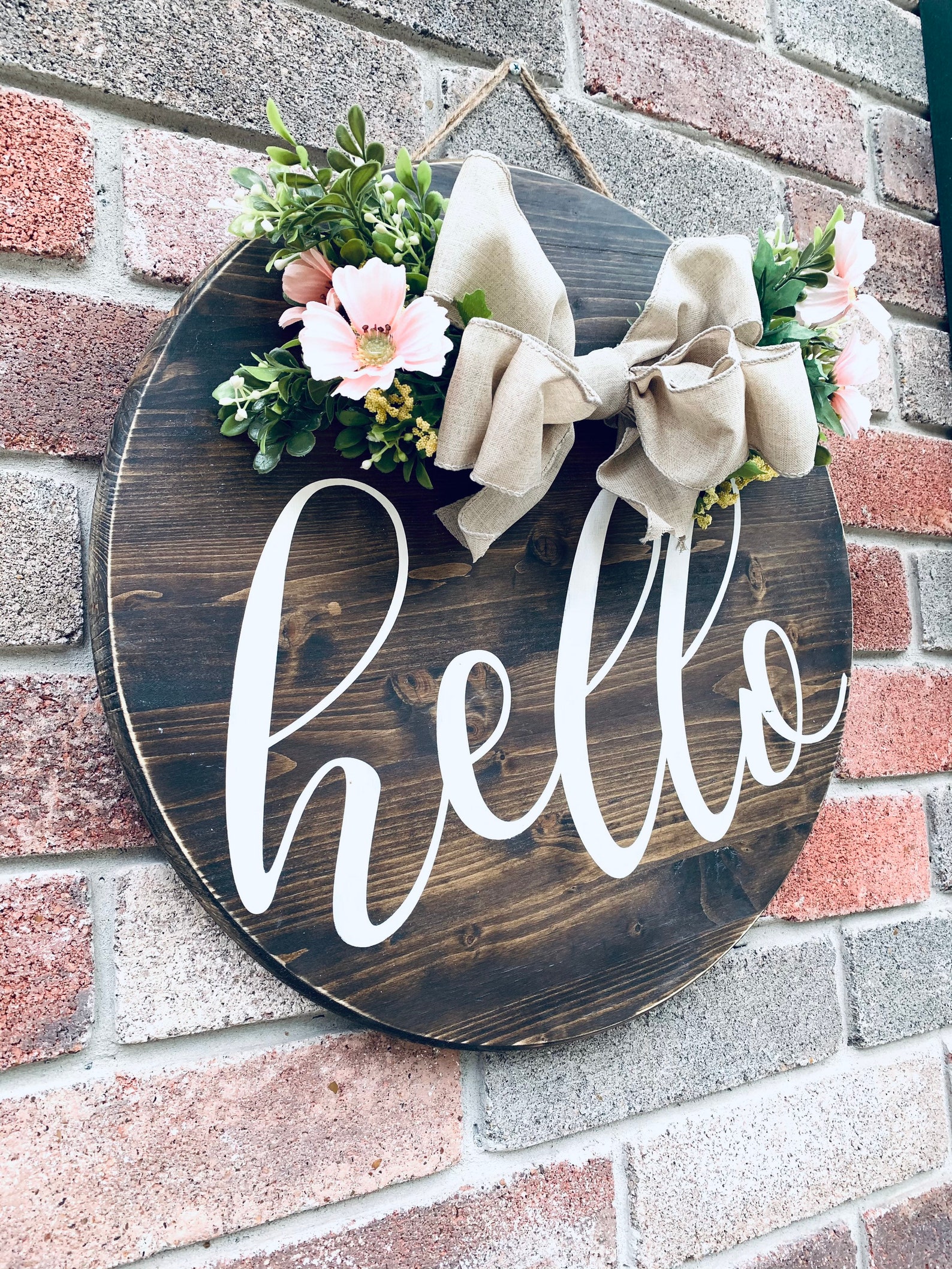 Hello Hello floral wooden round Wooden round Hello sign | Etsy