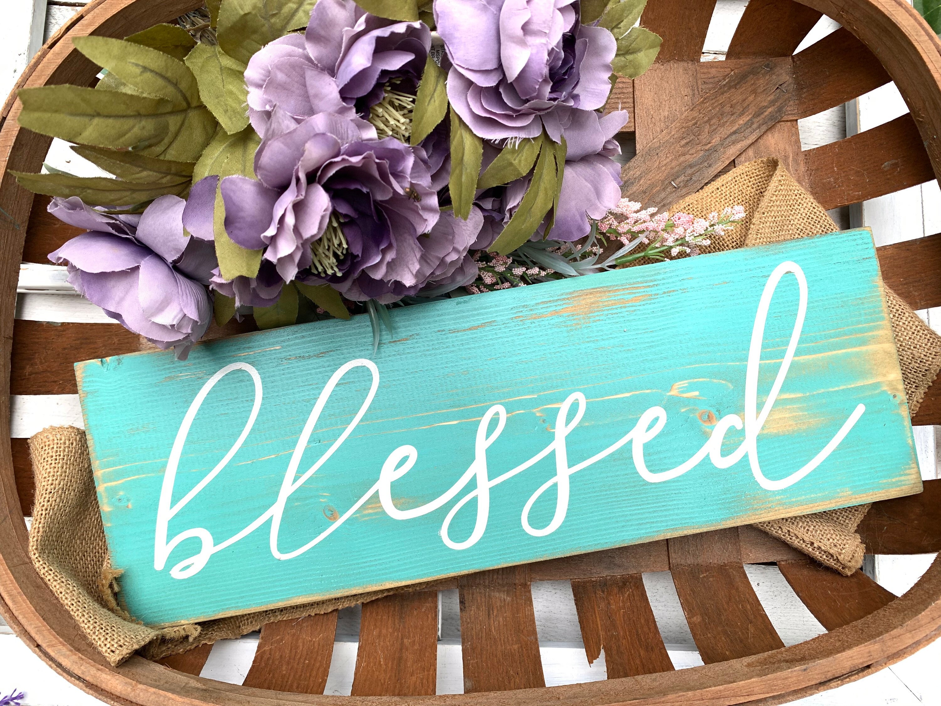 Blessed Wood Sign Turquoise Sign Rustic Wood Signs | Etsy